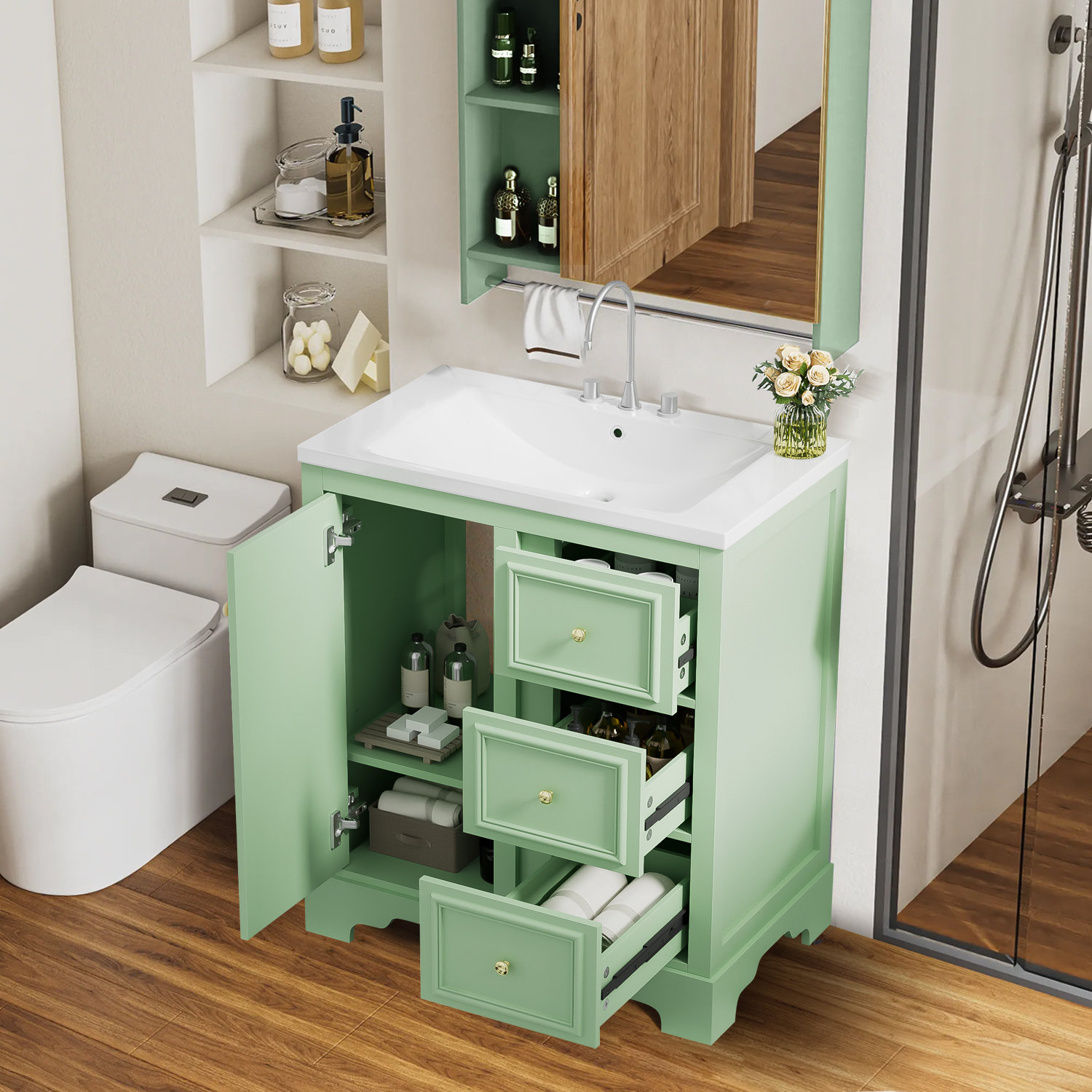 Winston Porter Bathroom Vanity Cabinet With Ceramic Basin | Wayfair