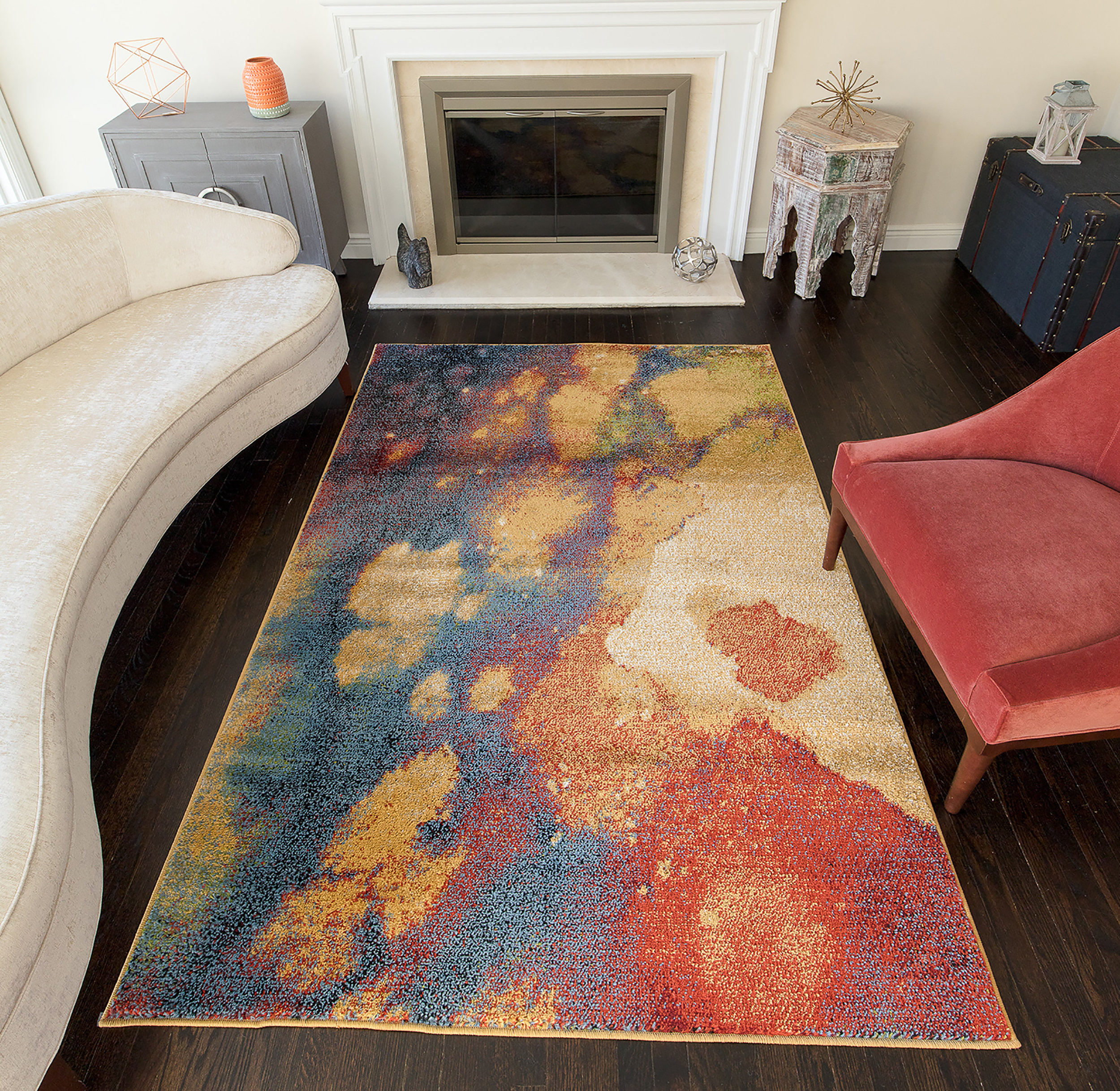 Wrought Studio™ Mckissick Abstract Yellow/Blue Area Rug | Wayfair