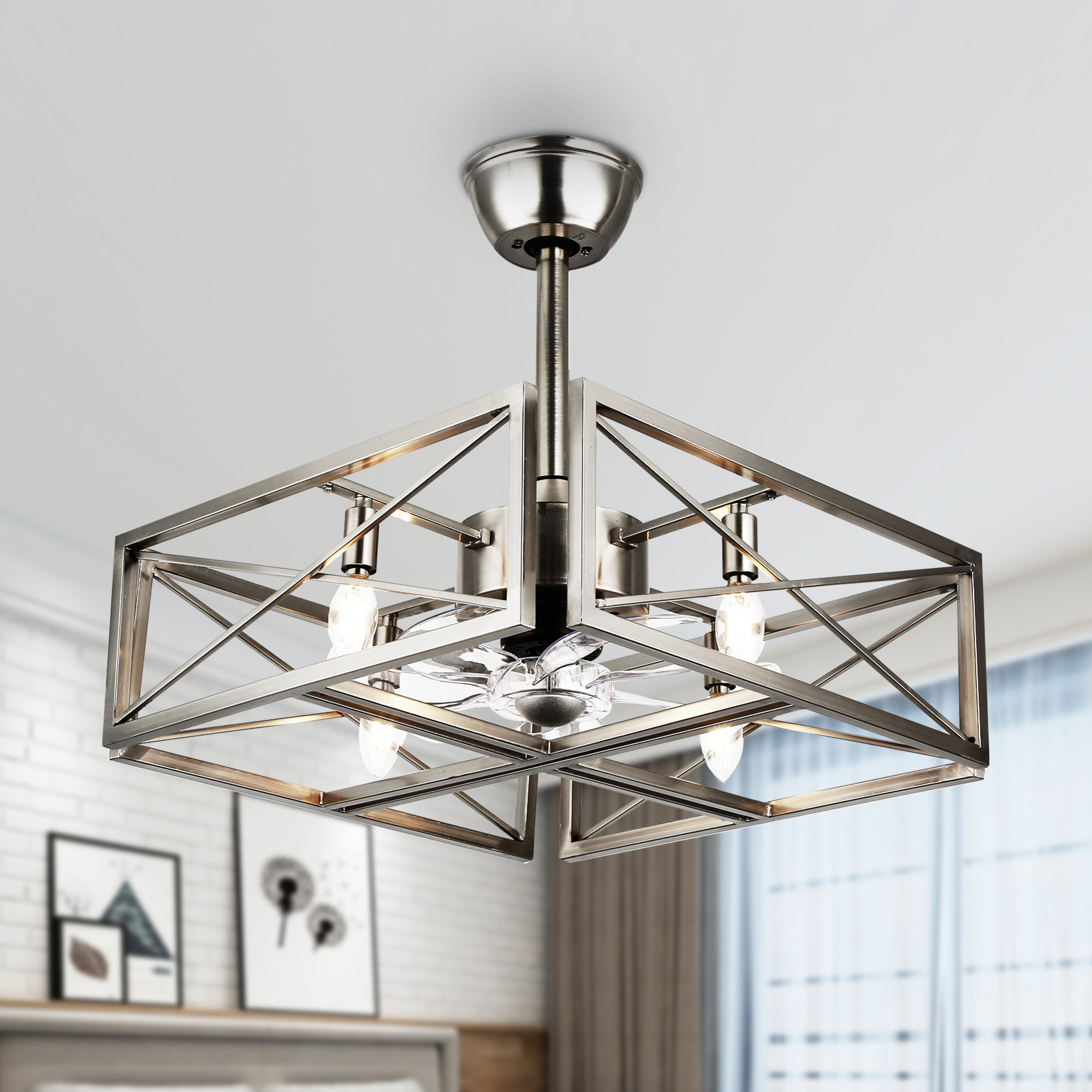 Gracie Oaks Franciousha 19.5in. Industrial Nickel Ceiling Fan with ...