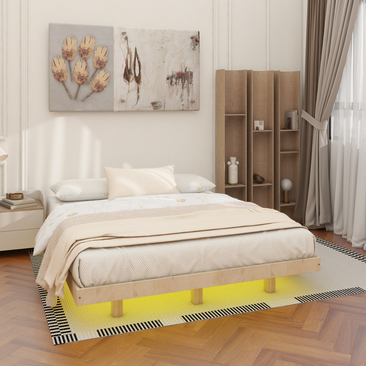 Wrought Studio™ Floating Bed With LED Lights Underneath,Modern Low ...
