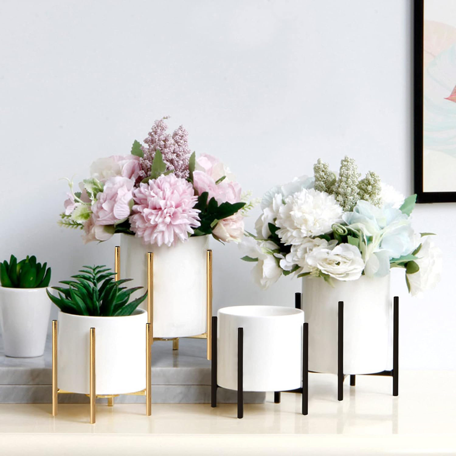 Ebern Designs Small Plant Stand Mid Century Iron Flower Pot Holder ...