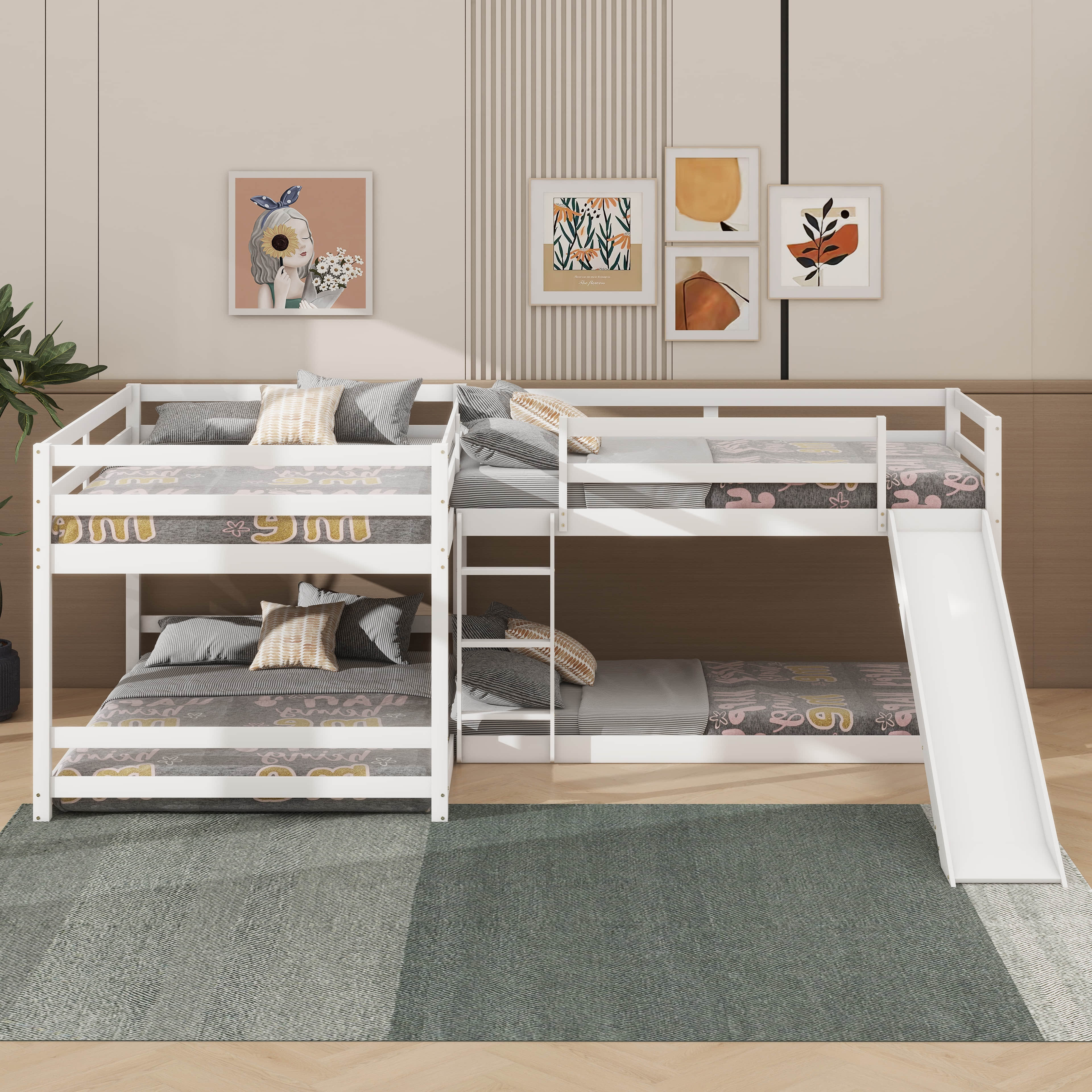 Harriet Bee Compact L Shaped Bunk Bed In Full And Twin Sizes With Slide ...