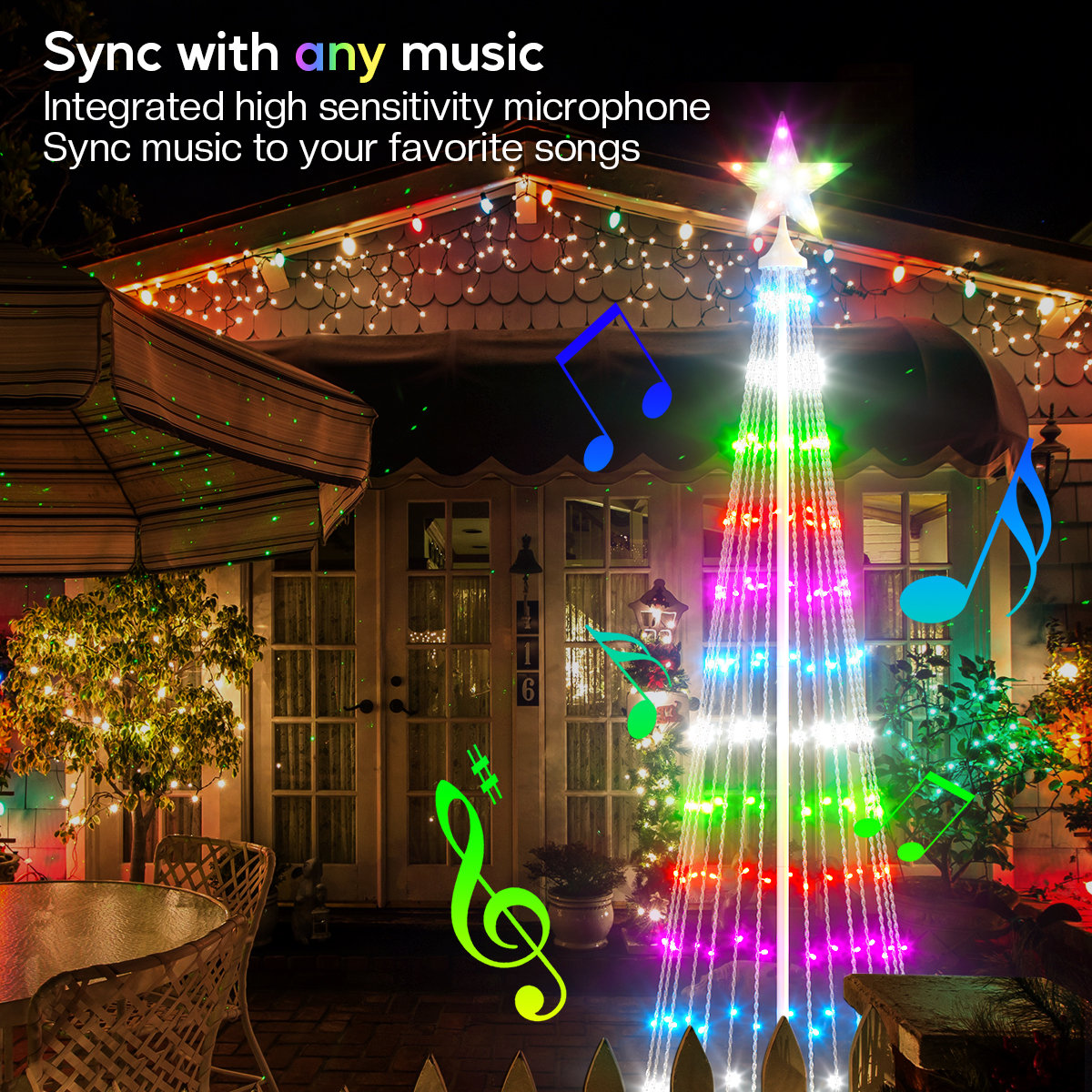 The Holiday Aisle® 8ft 191 Led Christmas Cone Tree Smart Light With 58 ...