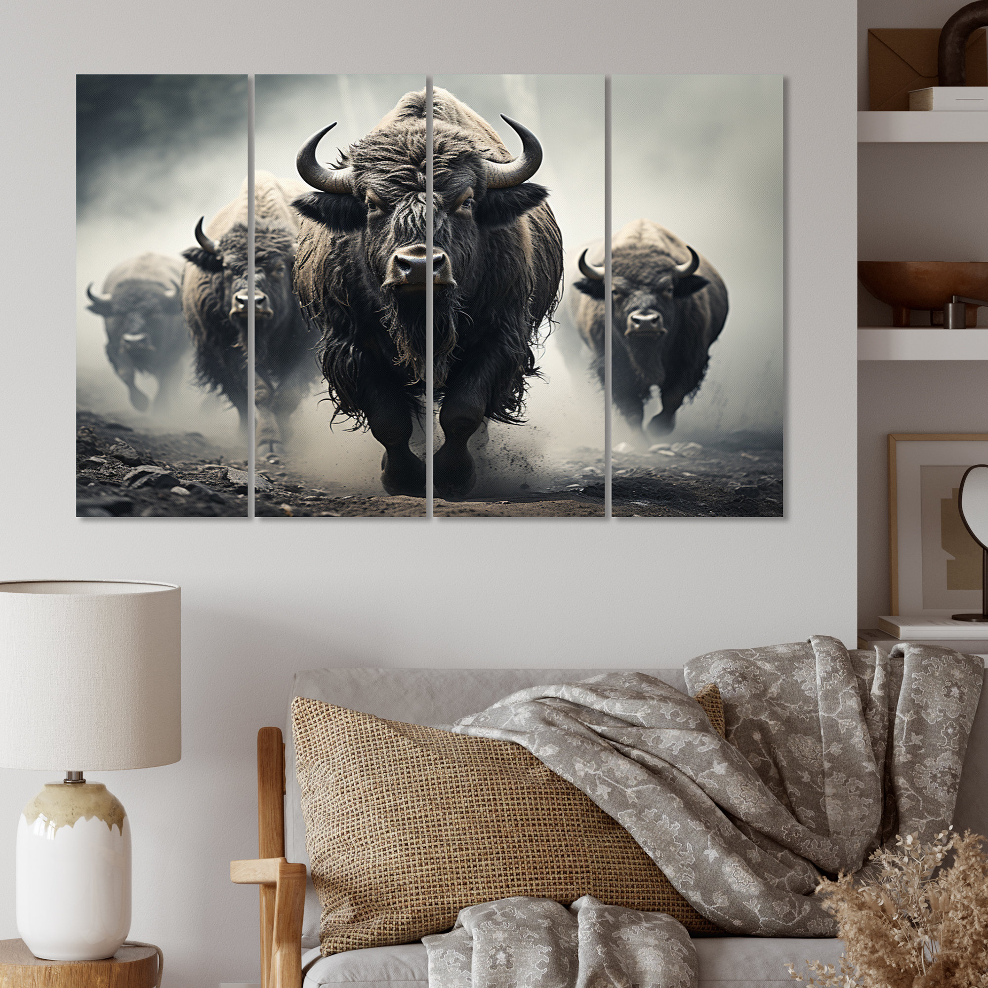 Design Art Grey Buffalo Gentle Guardians I On Metal 4 Pieces Print ...