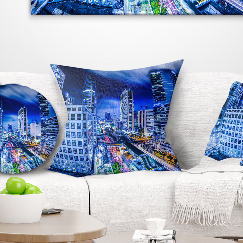 Design Art Photography Bangkok City Night View Cityscape Pillo | Wayfair