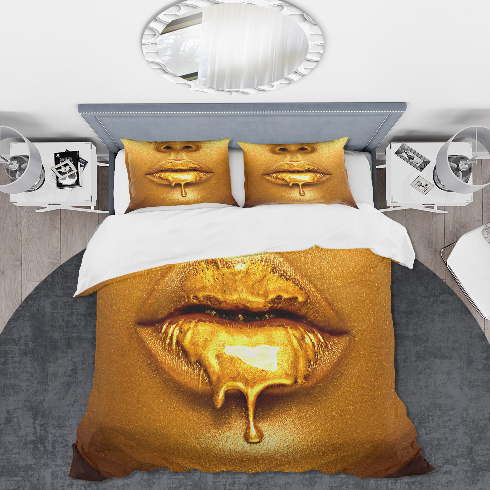 Design Art Gold Paint Drips From Sexy Woman Lips - Modern Duvet Cover ...
