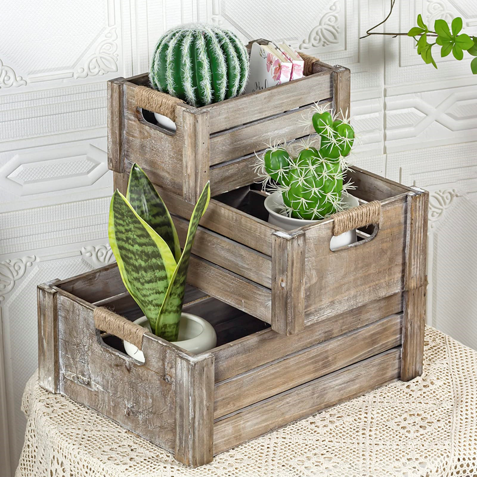 17 Stories Set of 3 Rustic Distressed Wood Nesting Crates | Wayfair