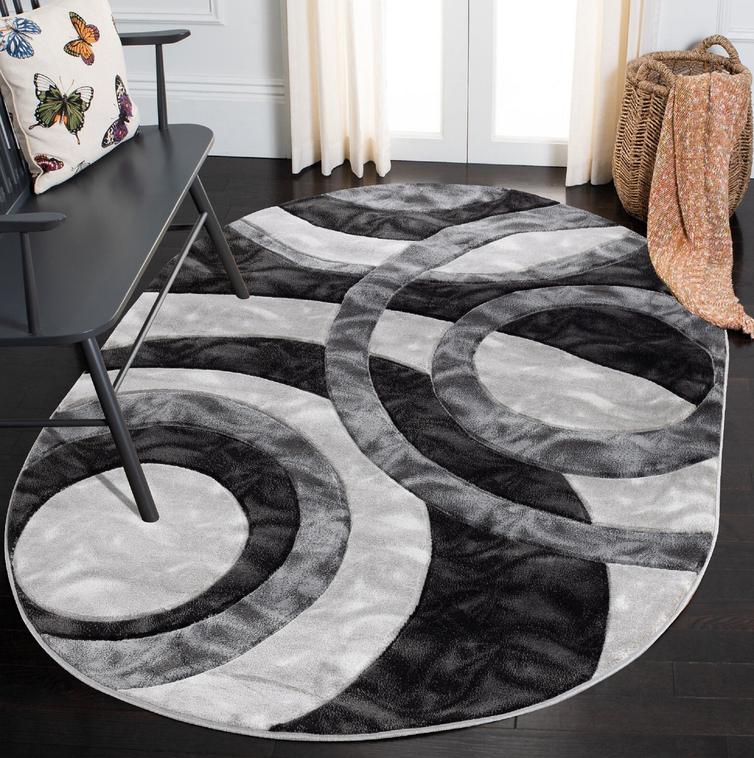MDA RUG IMPORTS Adonia Geometric Ivory/Black Area Rug | Wayfair