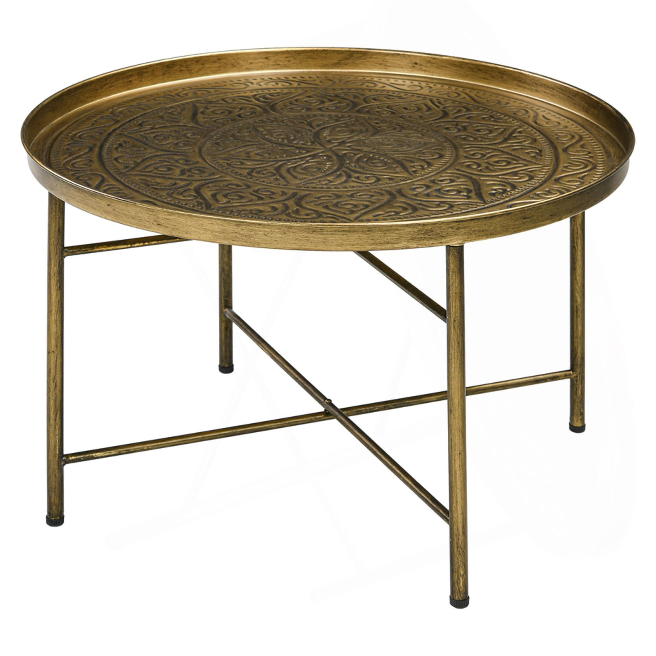 Mercer41 24 Inch Round Coffee Table With Hammered Tray Top, Vintage ...