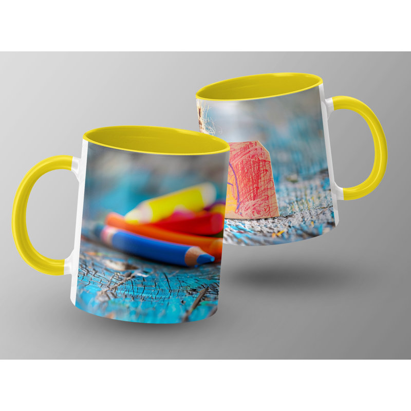 East Urban Home Kids Drawing Style 11oz Accent Mugs – White Ceramic ...