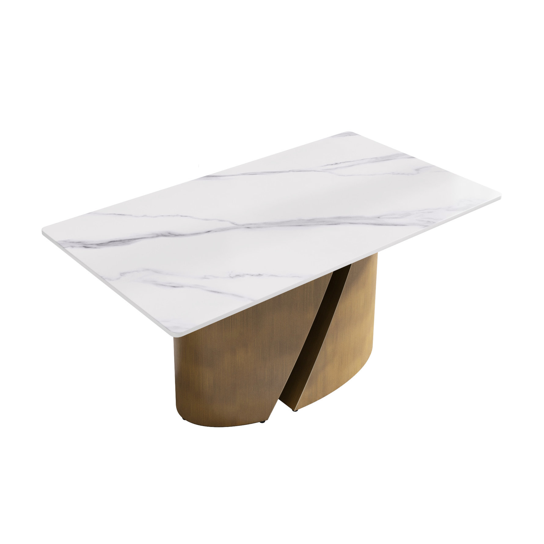 Hokku Designs White Sintered Stone 63" Table With Dependable Bronze ...