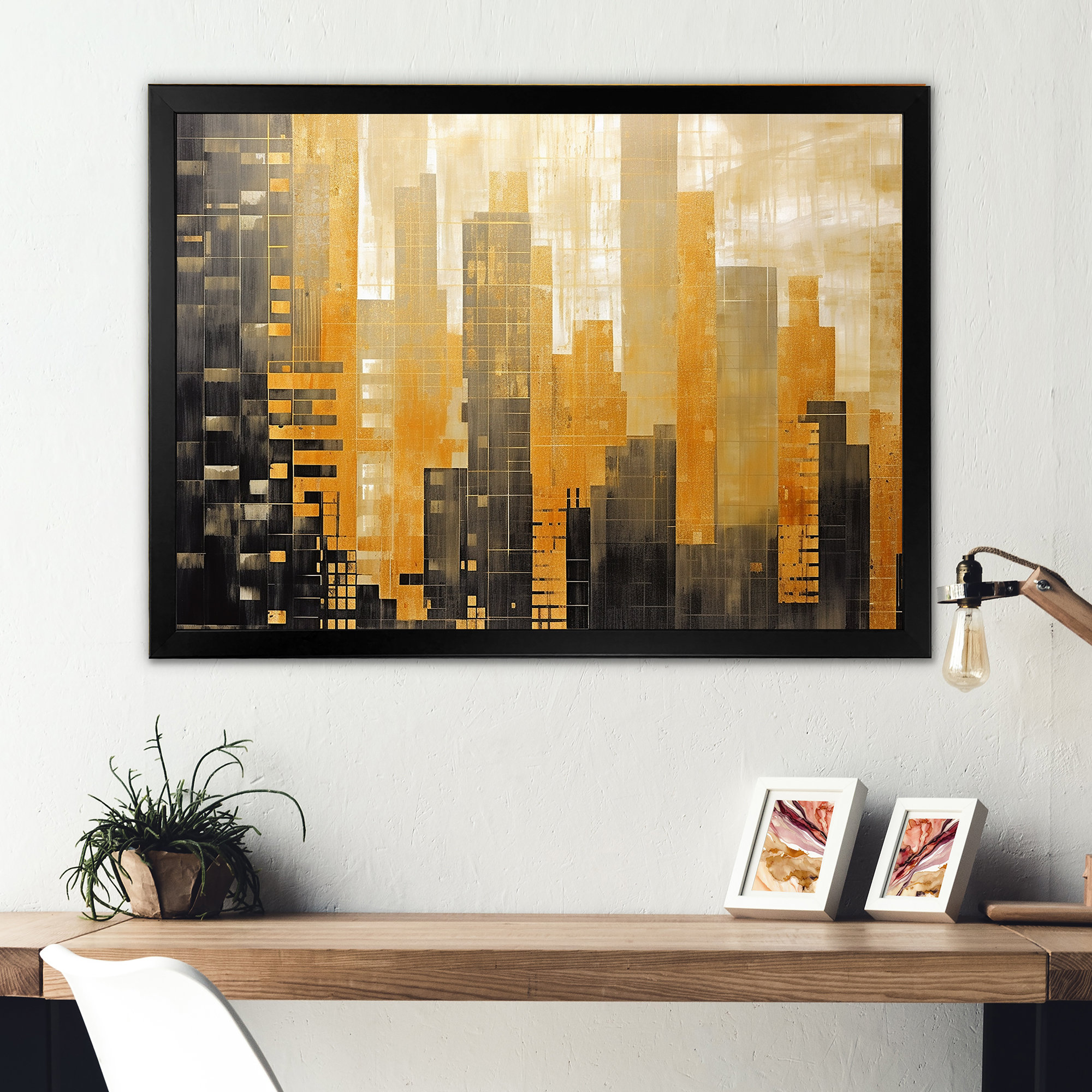 Wrought Studio™ Golden Grid Skyscraper Skyline III - Skyscrapers Wall ...
