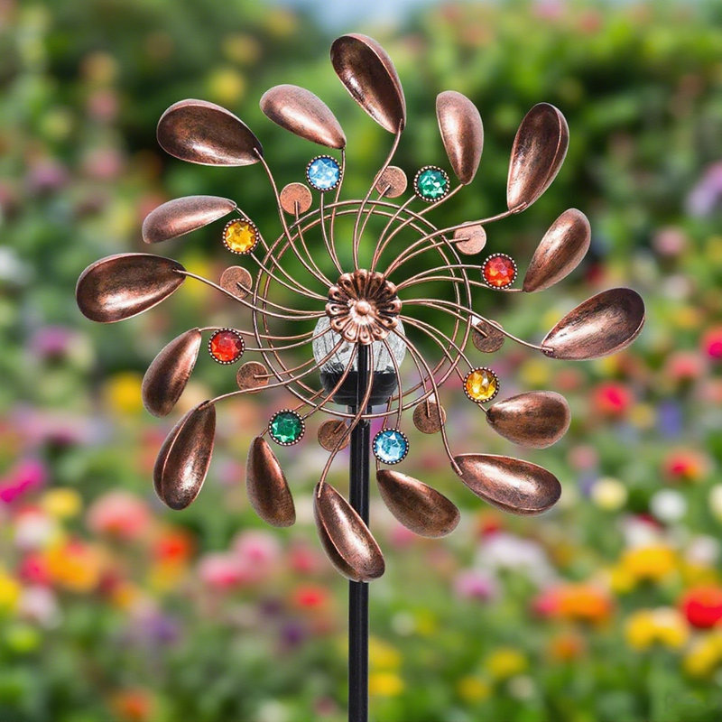 Arlmont & Co. Garden Wind Spinner With Solar Led Light | Wayfair