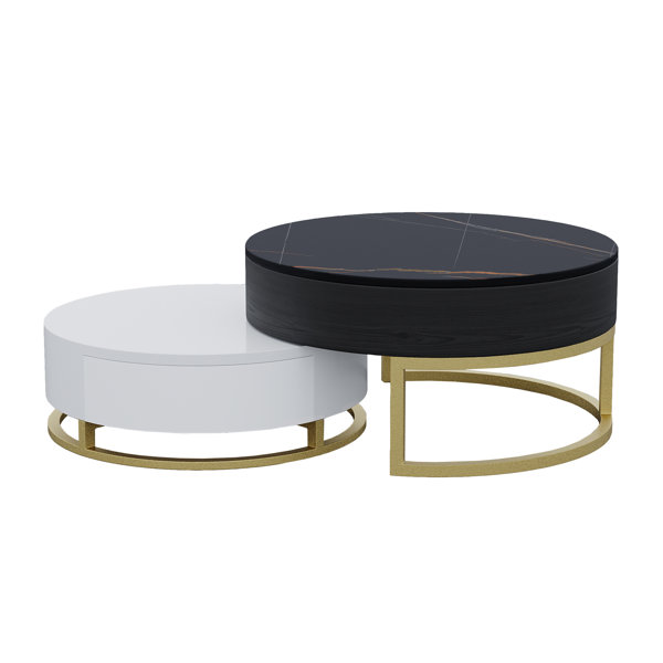 Everly Quinn Bonapart Round Coffee Table Set with Storage, Lift-Top ...
