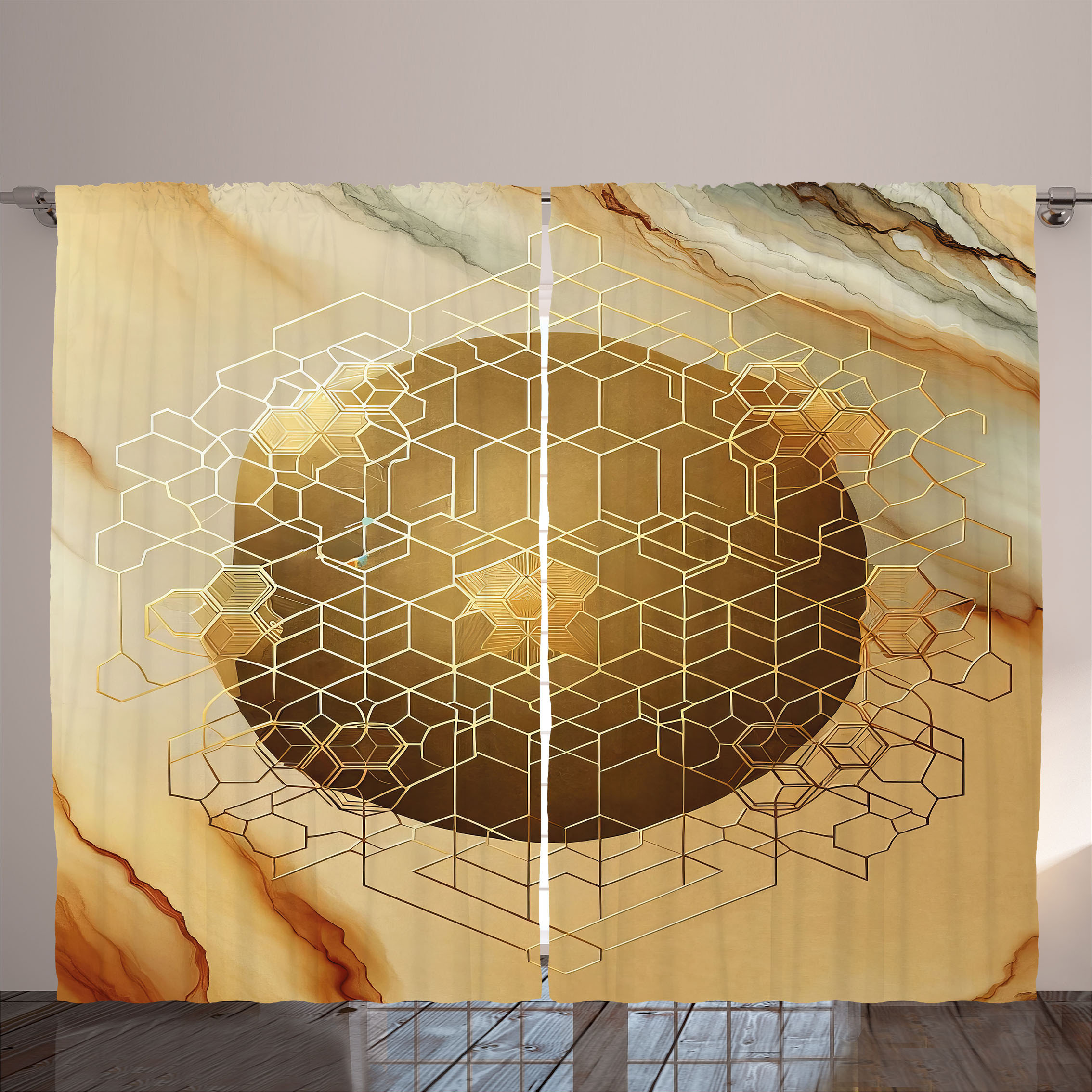 Latitude Run® Curtains 2 Panel Set, Futurist Cubes Earthy Print Dark ...