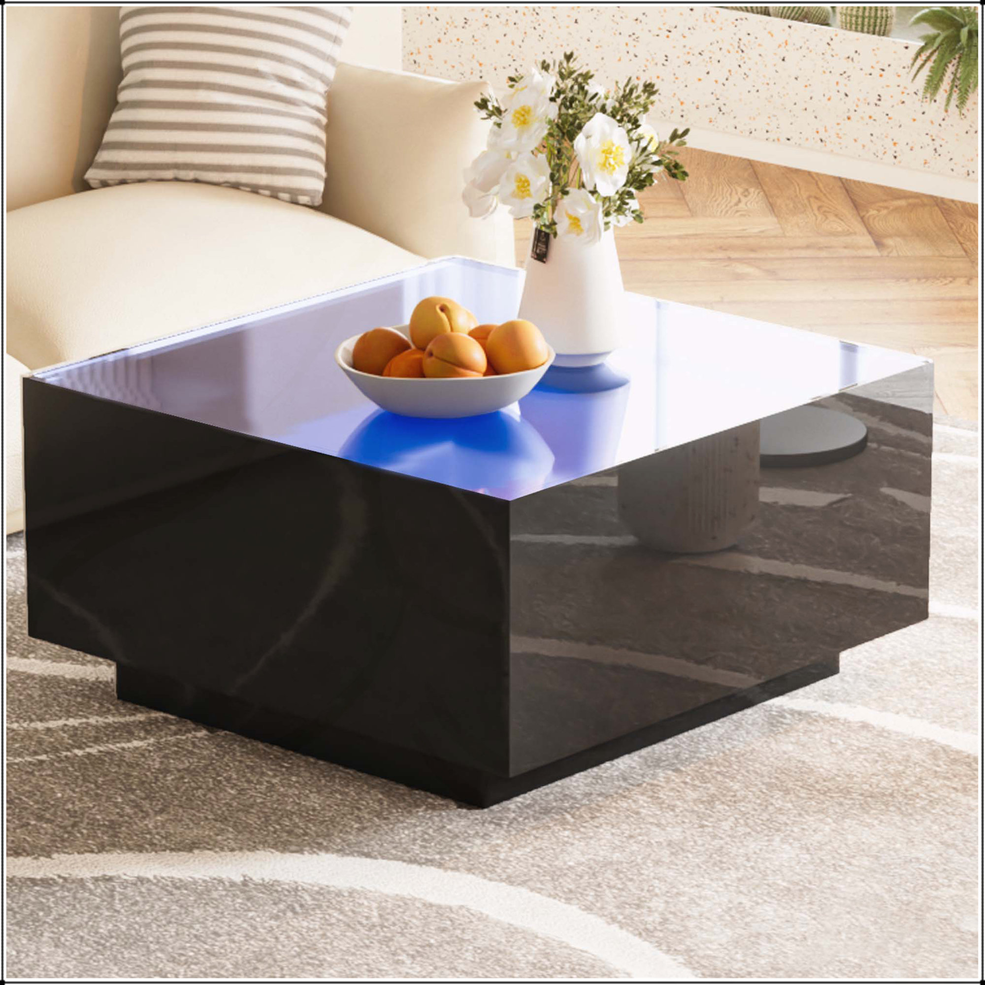 Ivy Bronx Square High Glossy Coffee Table with 16-color LED Strip ...