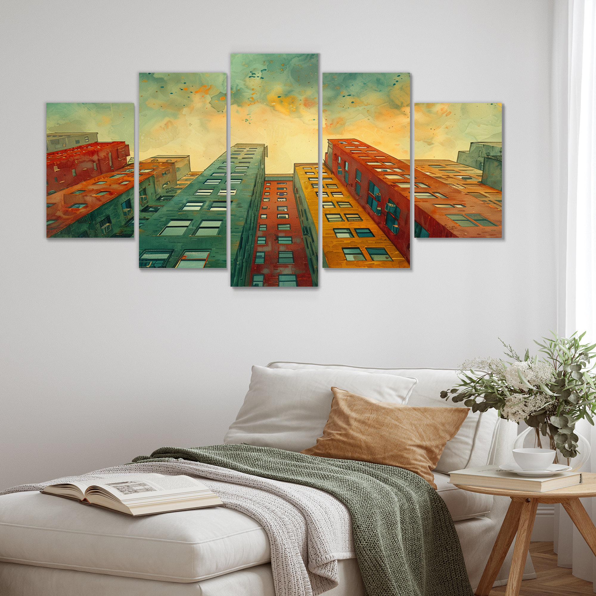 Winston Porter Green Red Urban Vintage Skyscrapers II - Skyscrapers ...