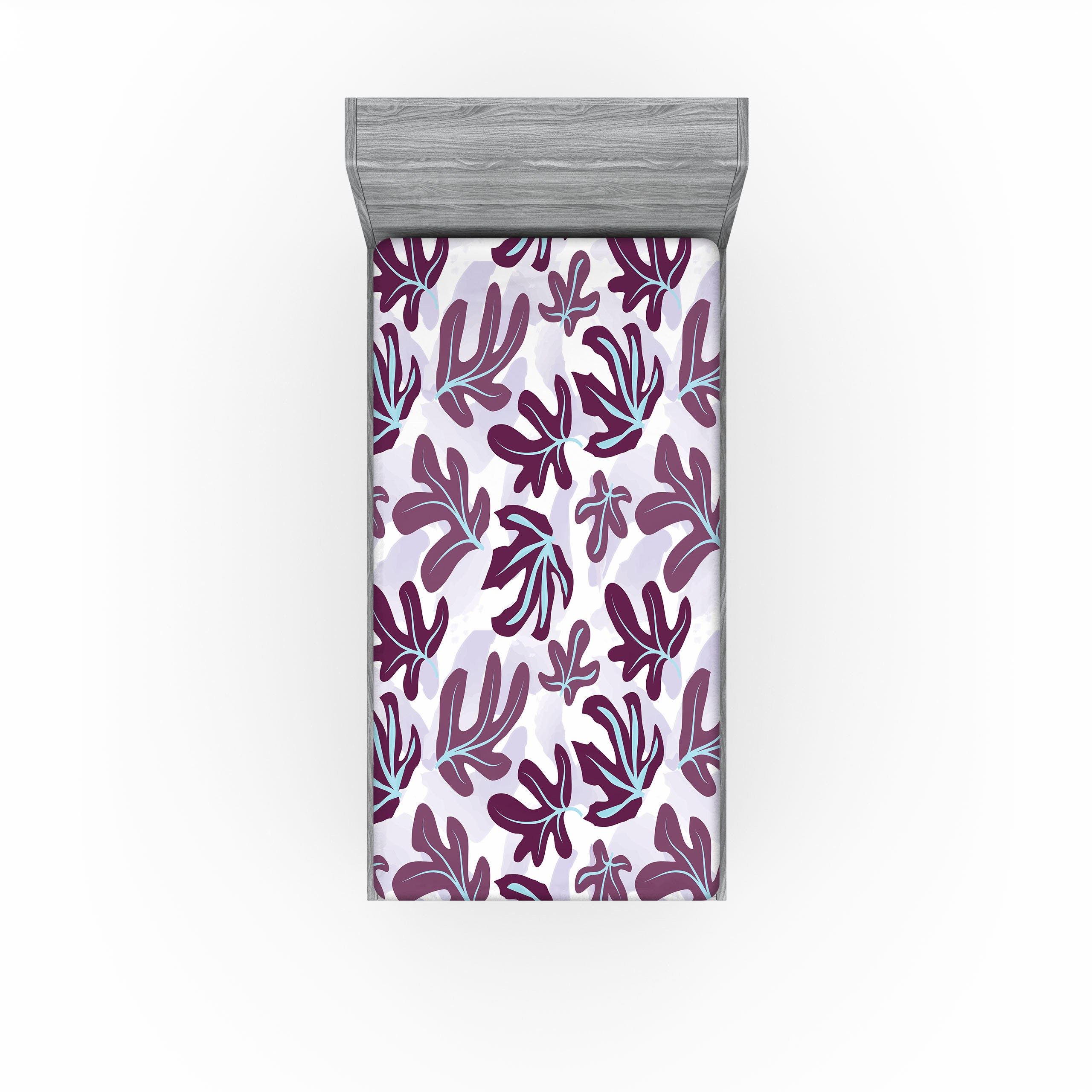 Ambesonne Leafy Design Fitted Sheet Simple Dreamy Leaves Eggplant Pale ...