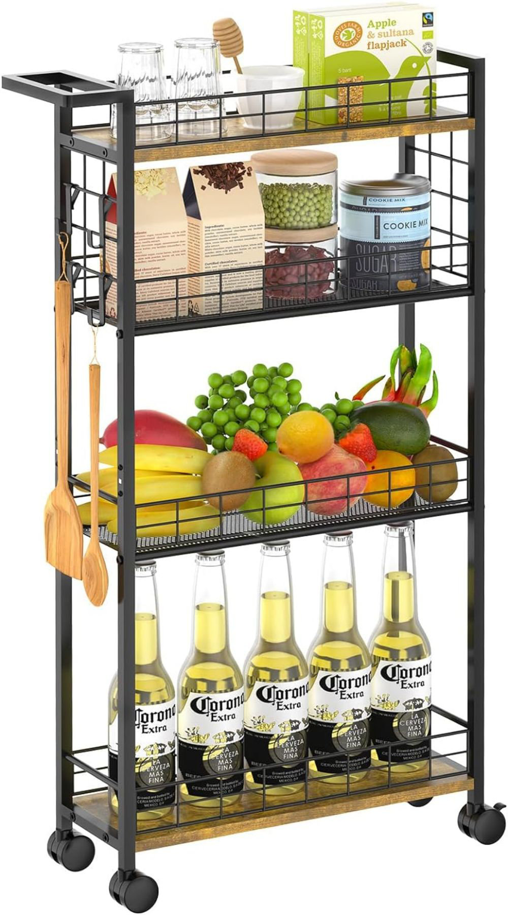 Passetas 4 Tier Mobile Narrow Shelving Unit Organizer Utility Cart With ...