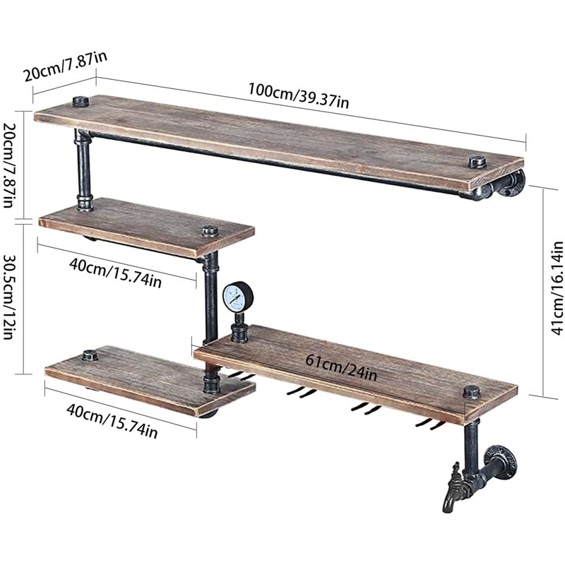 Williston Forge Industrial Wine Racks Wall Mounted Shelf Rack Bottle ...