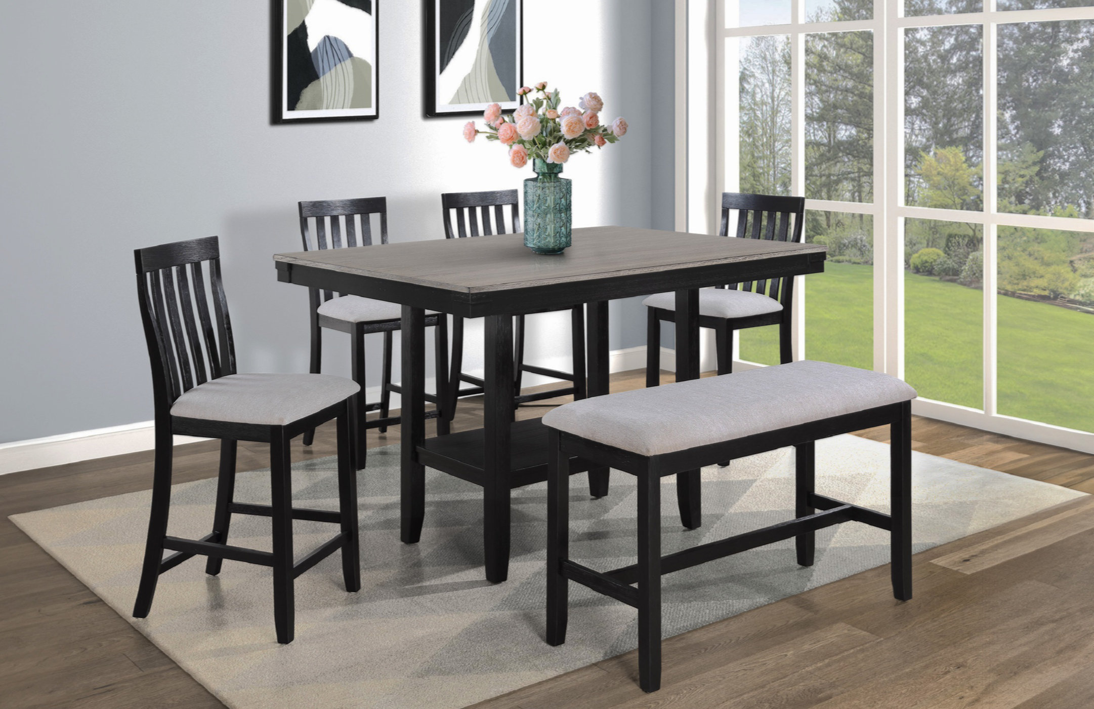 Red Barrel Studio Farmhouse Counter Height Dining Set Rectangular Table ...