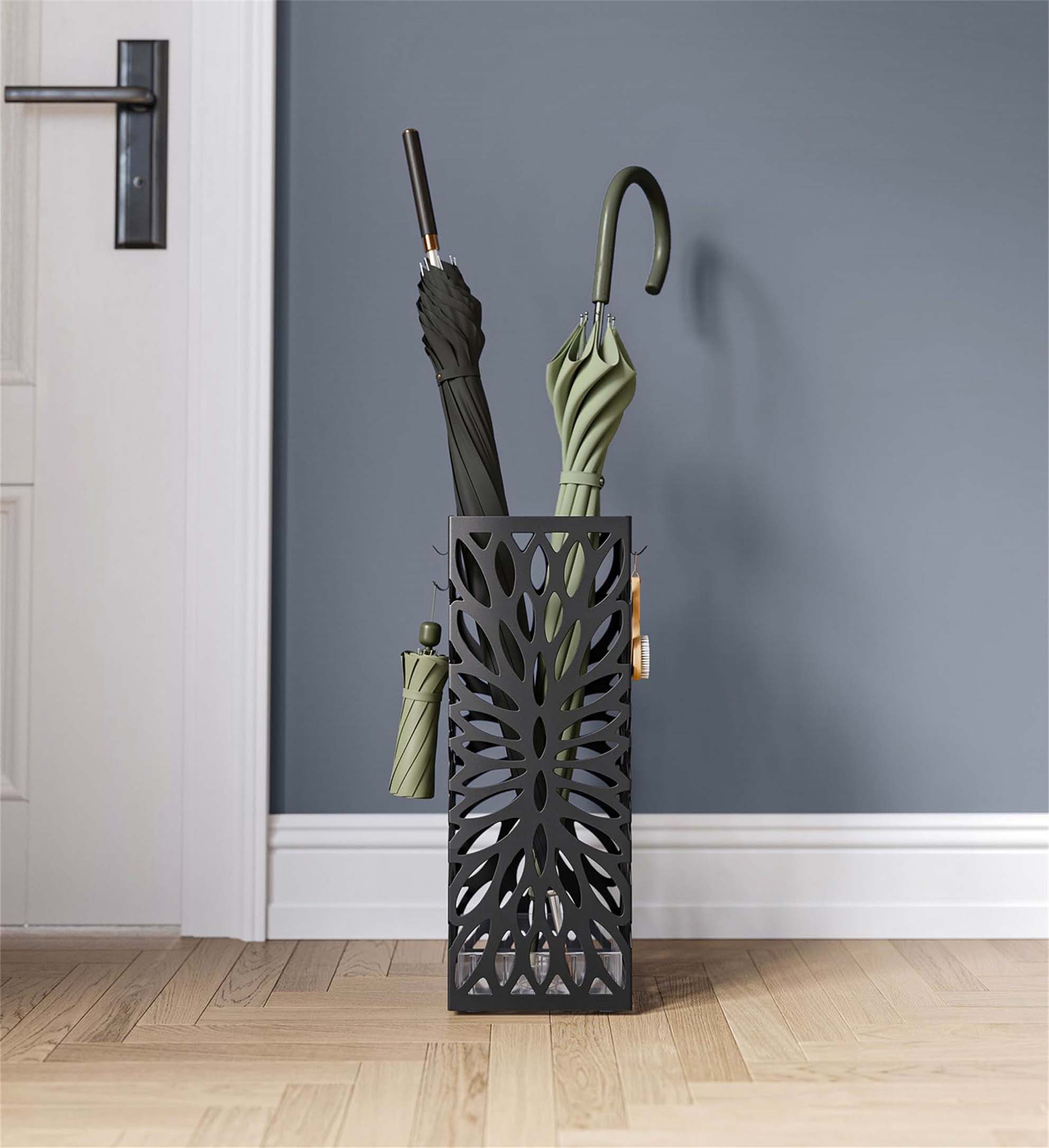 Latitude Run® Freestanding Steel Square Umbrella Rack Organizer With 4 ...