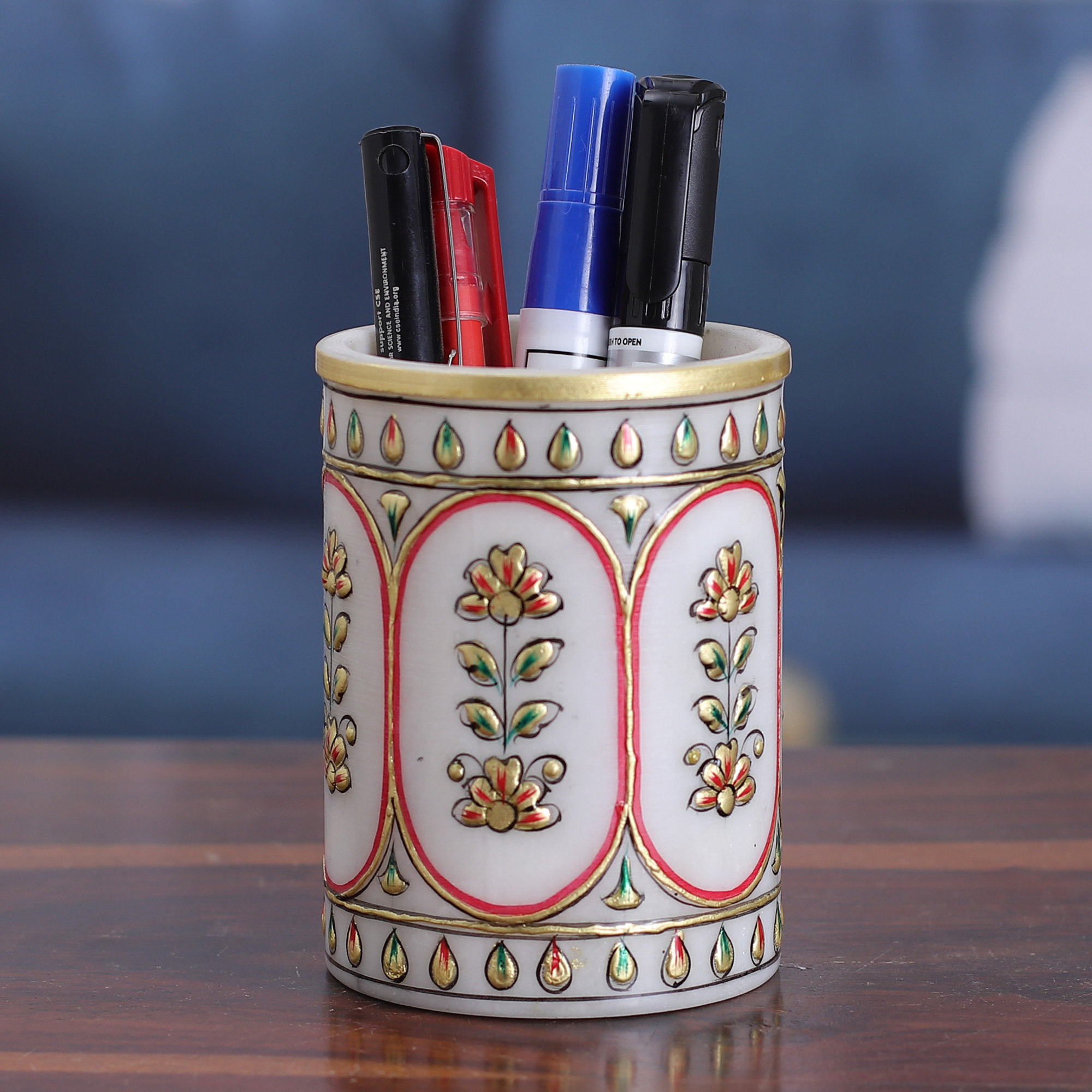 Lark Manor™ Handmade Palatial Windows Marble Pen Holder | Wayfair