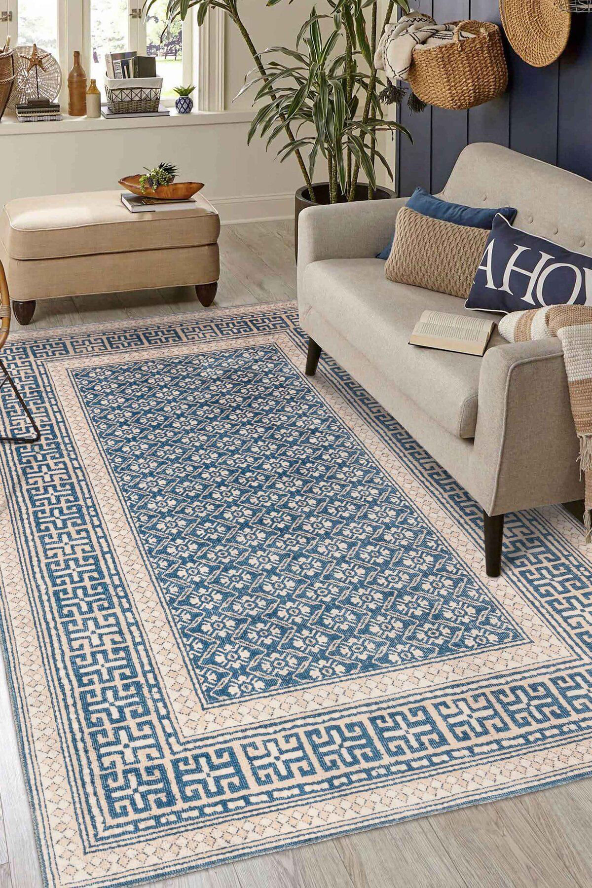 Bungalow Rose Fuga Soft Textured Blue Classic Patterned Rug - Wayfair ...