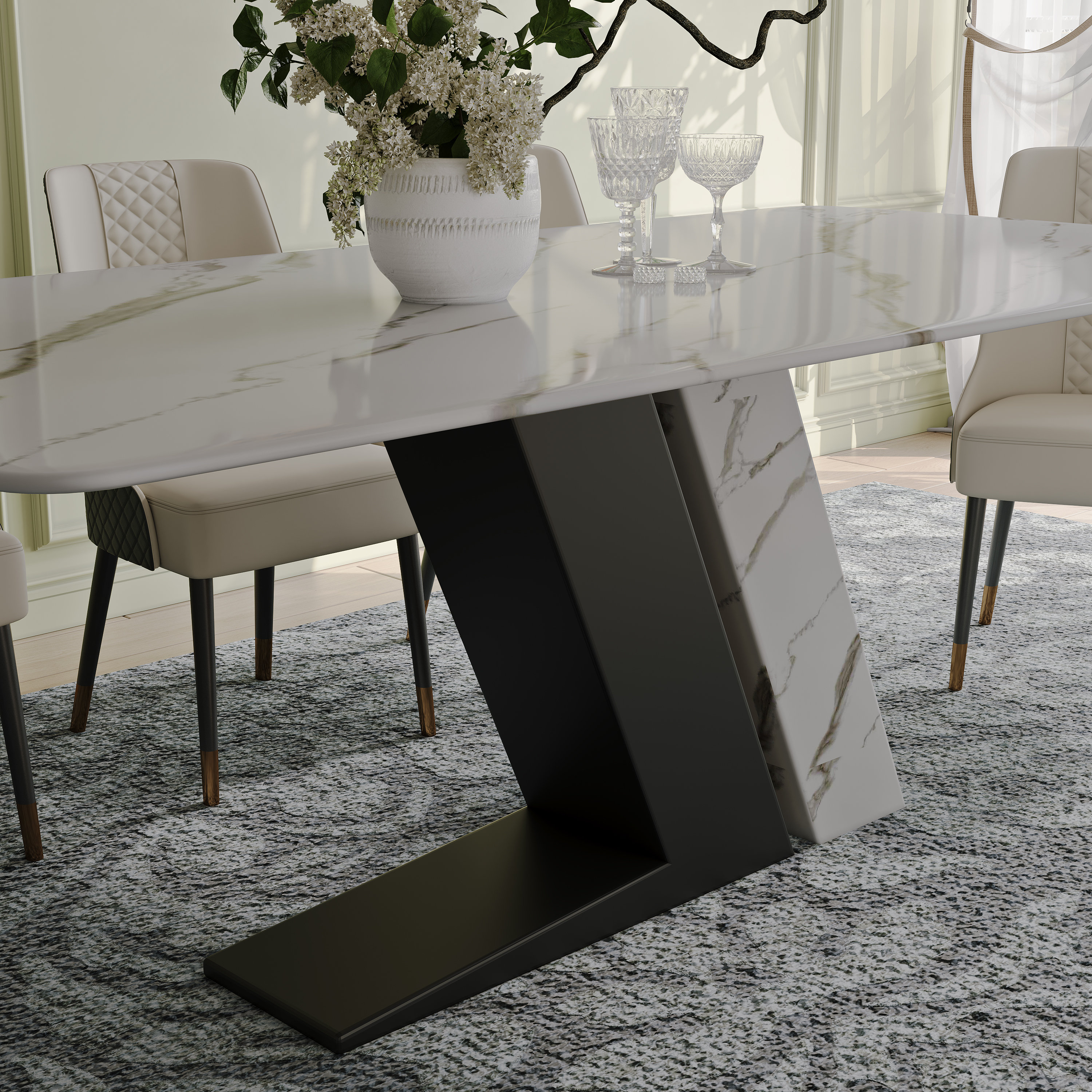 Ivy Bronx Keyshona Modern Luxury White Rectangular Dining Table Pre ...