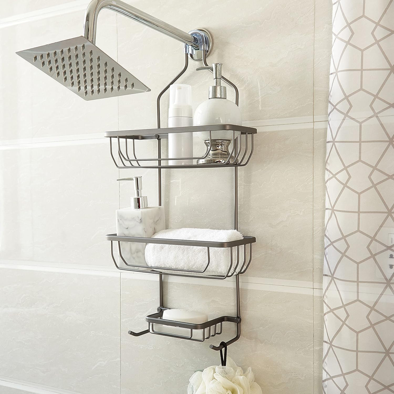Ebern Designs Rust Resistant 3 Tier Metal Hanging Shower Head Storage ...