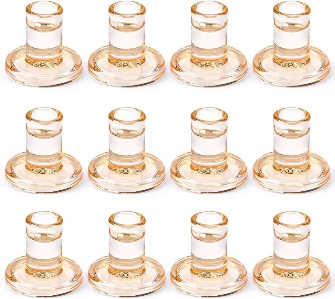 Red Barrel Studio® 12PCS Pale Pink Taper Candle Holders, Glass Crystal ...