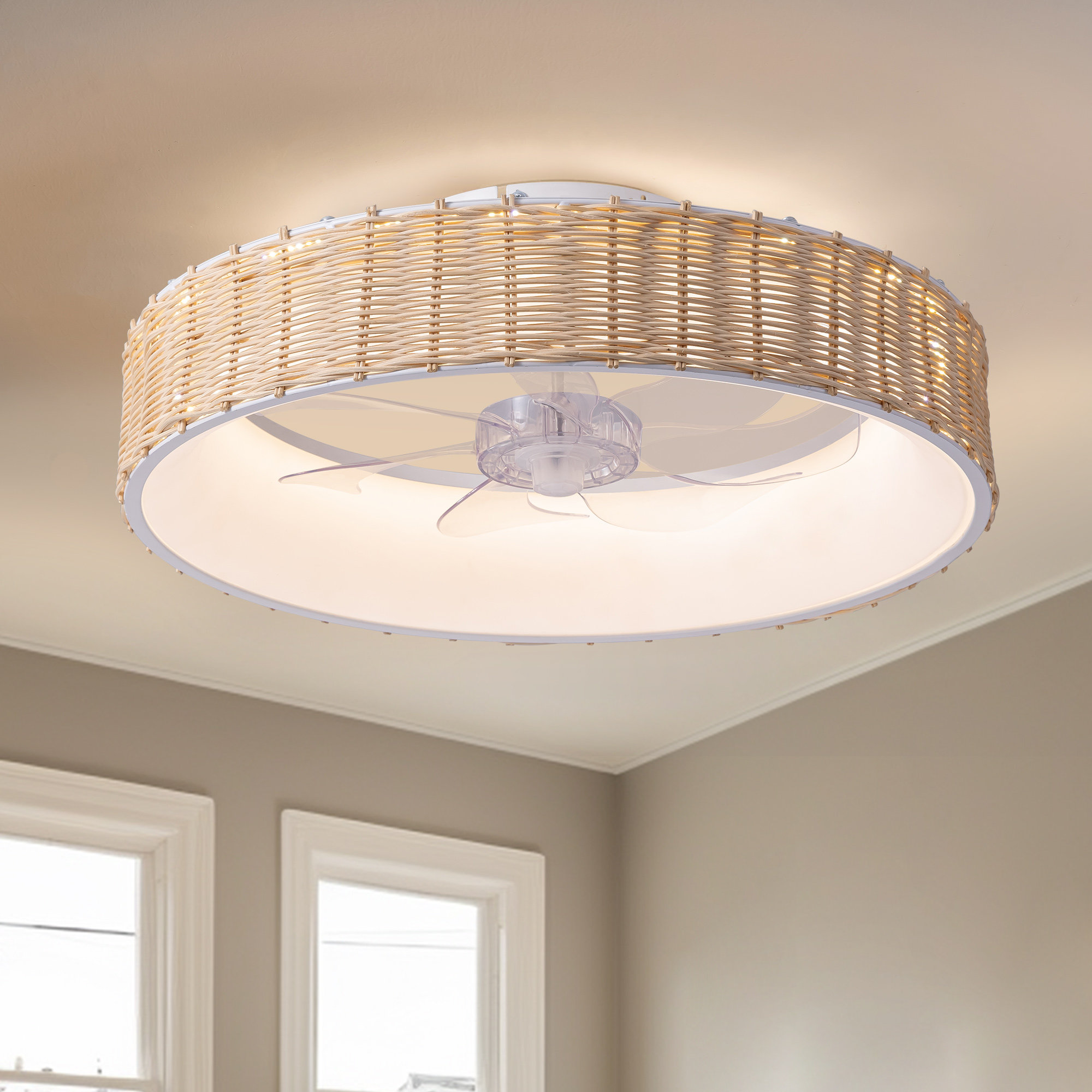 Bungalow Rose 19.7'' Hermfried 7 - Blade Rattan Caged Ceiling Fan with ...