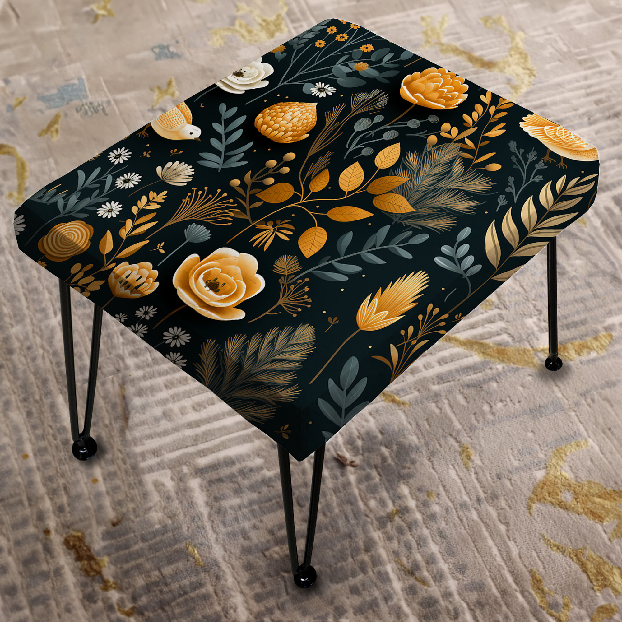 Design Art Rustic Woodland Whimsy Flowers - Botanical Rectangle Ottoman ...