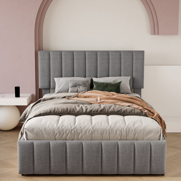 Mercer41 Juhi Upholstered Tufted Linen Platform Bed with Lift-up ...