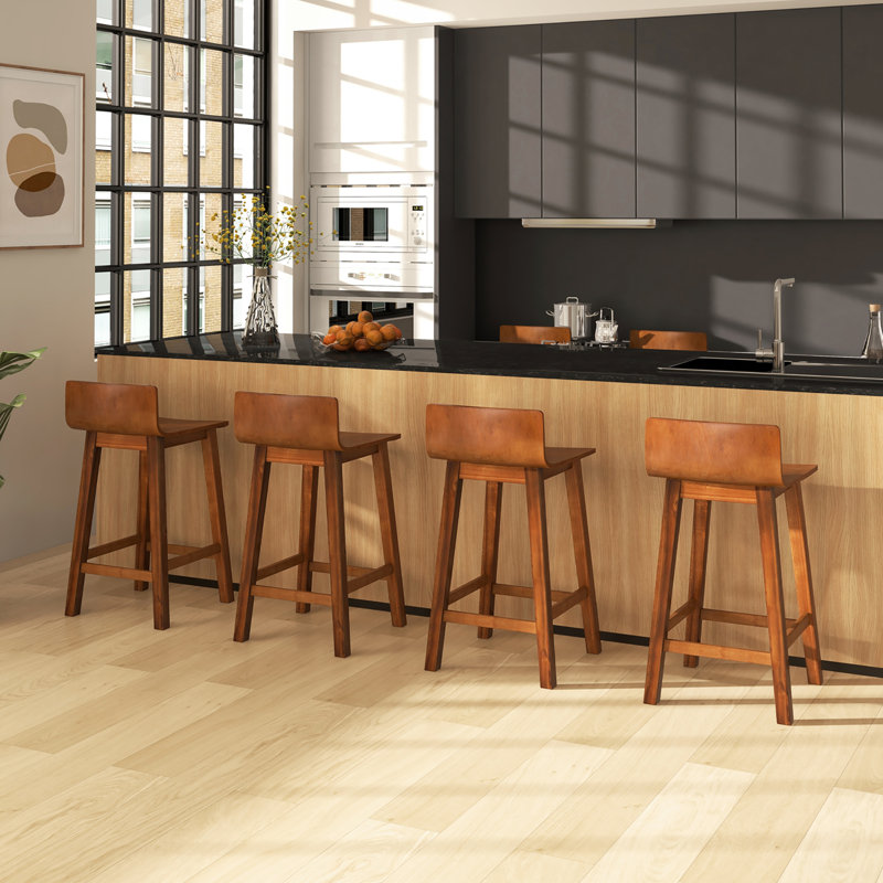 Wildon Home® 24.5'' Solid Wood Bar Stools Set Of 4 Home Counter Kitchen ...