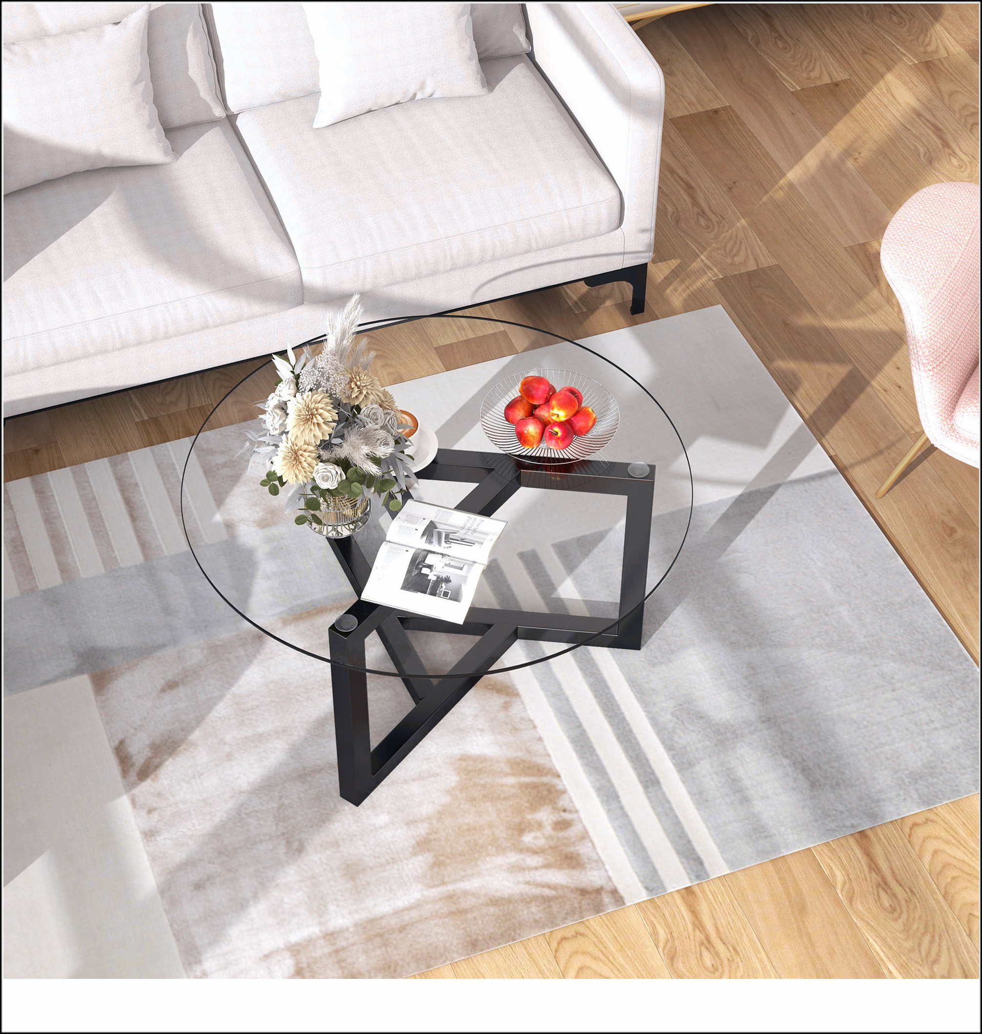 Latitude Run® Round Glass Coffee Table Modern Cocktail Table Easy ...