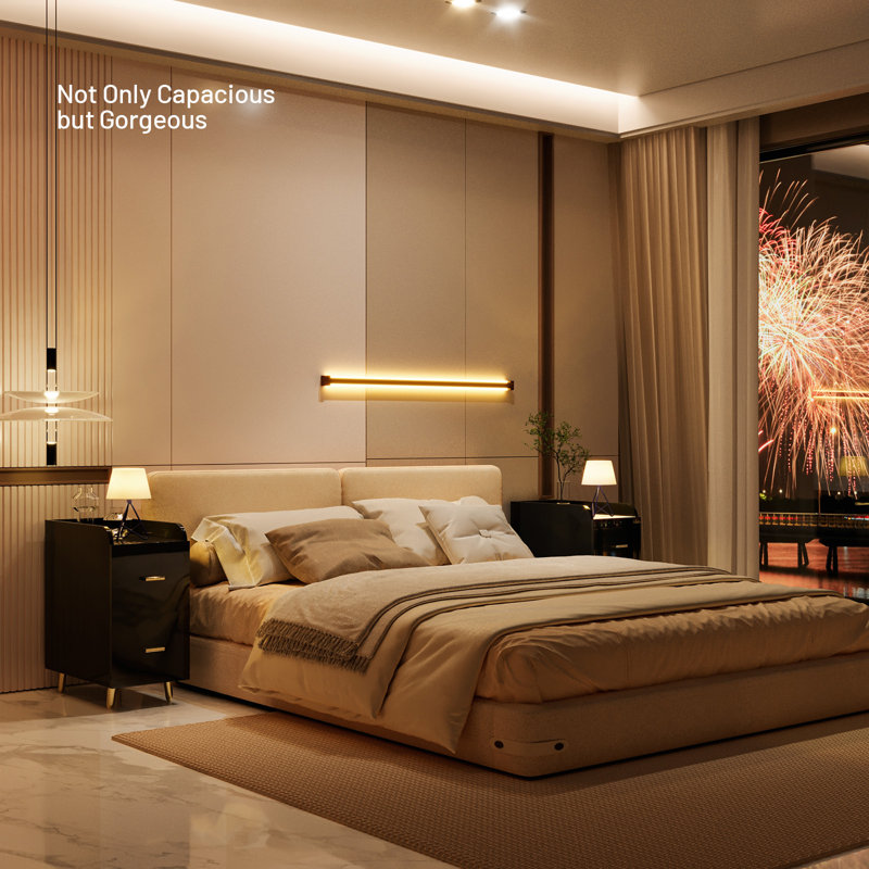 Mercer41 Wood Night Stand LED Light Charging Station Small Nightstand ...