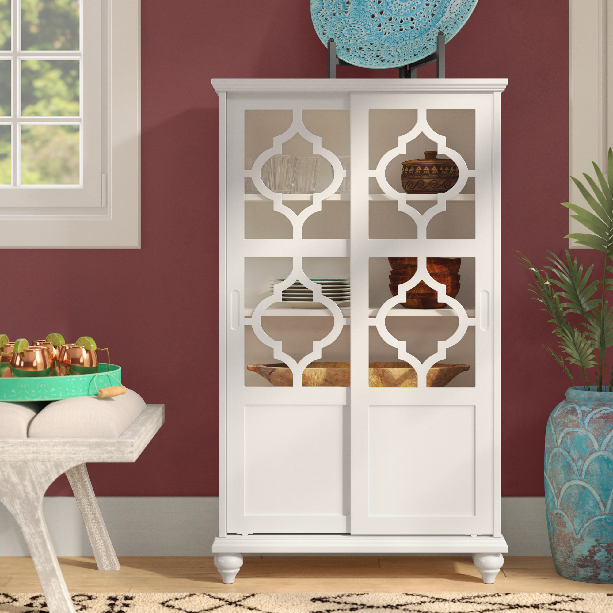 Rosdorf Park Toler 2-Door Curio Bookcase Cabinet with Glass Doors ...