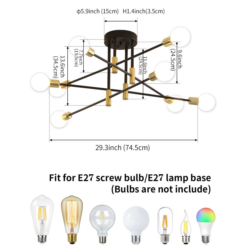 George Oliver Fye 8-Light Black and Gold Dimmable Sputnik Chandelier ...