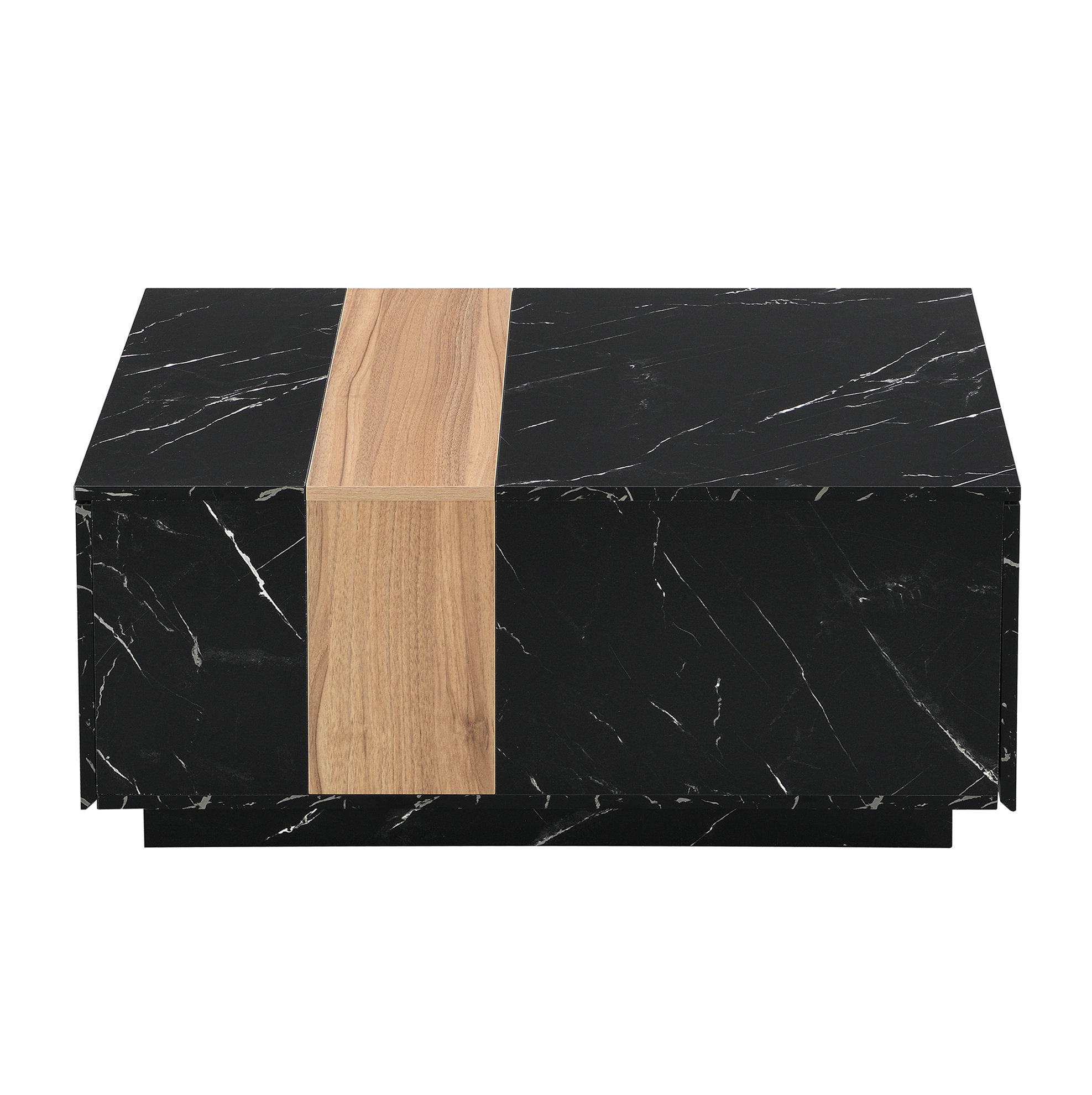 Brayden Studio® Modern 35.4 x 23.6 Inch Two-tone Coffee Table with Faux Marble and Walnut Wood ...