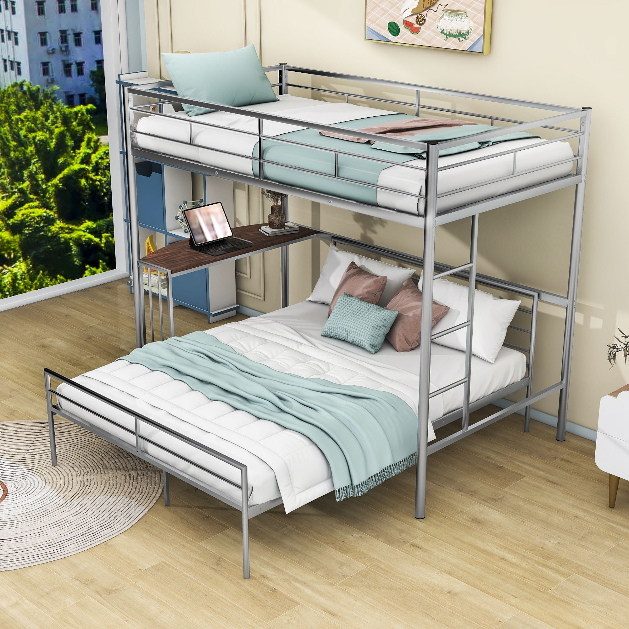 Isabelle & Max™ Elsah Twin Over Full L-Shaped Bunk Beds with Built-in ...