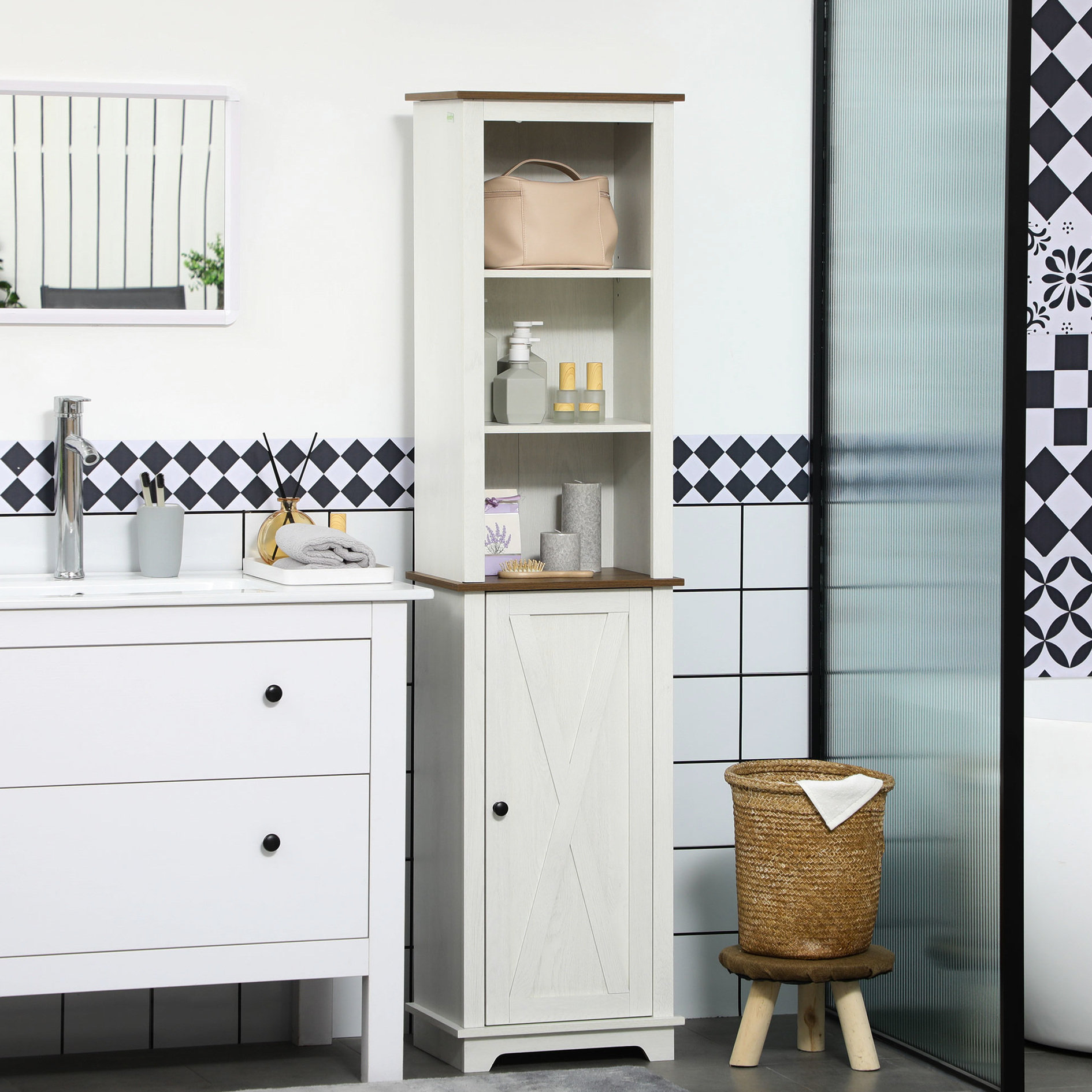 Gracie Oaks Bathroom Linen Tower With Triple Open Shelves, White ...
