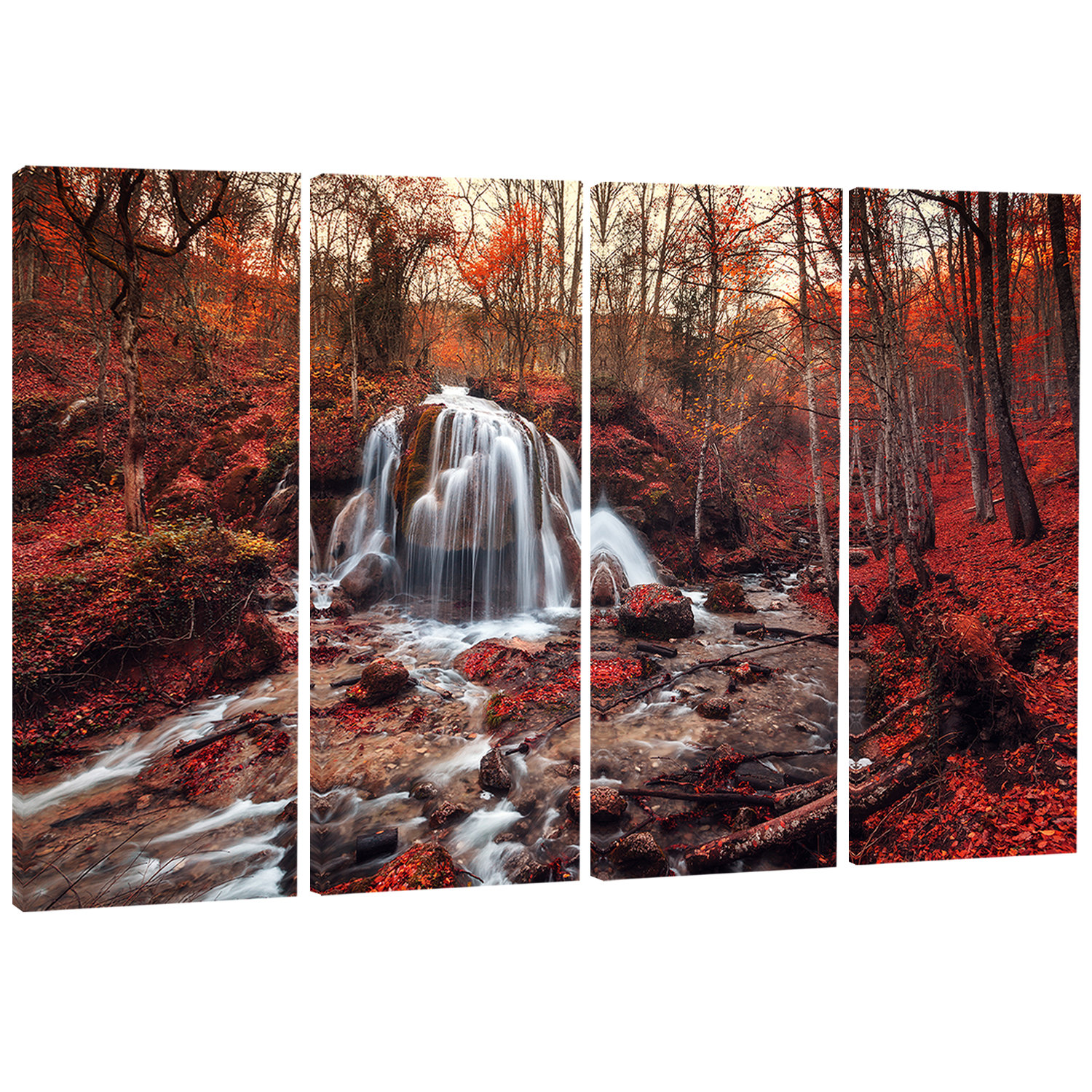 Design Art 'Silver Stream Waterfall Close-Up' - 4 Piece Wrapped Canvas ...