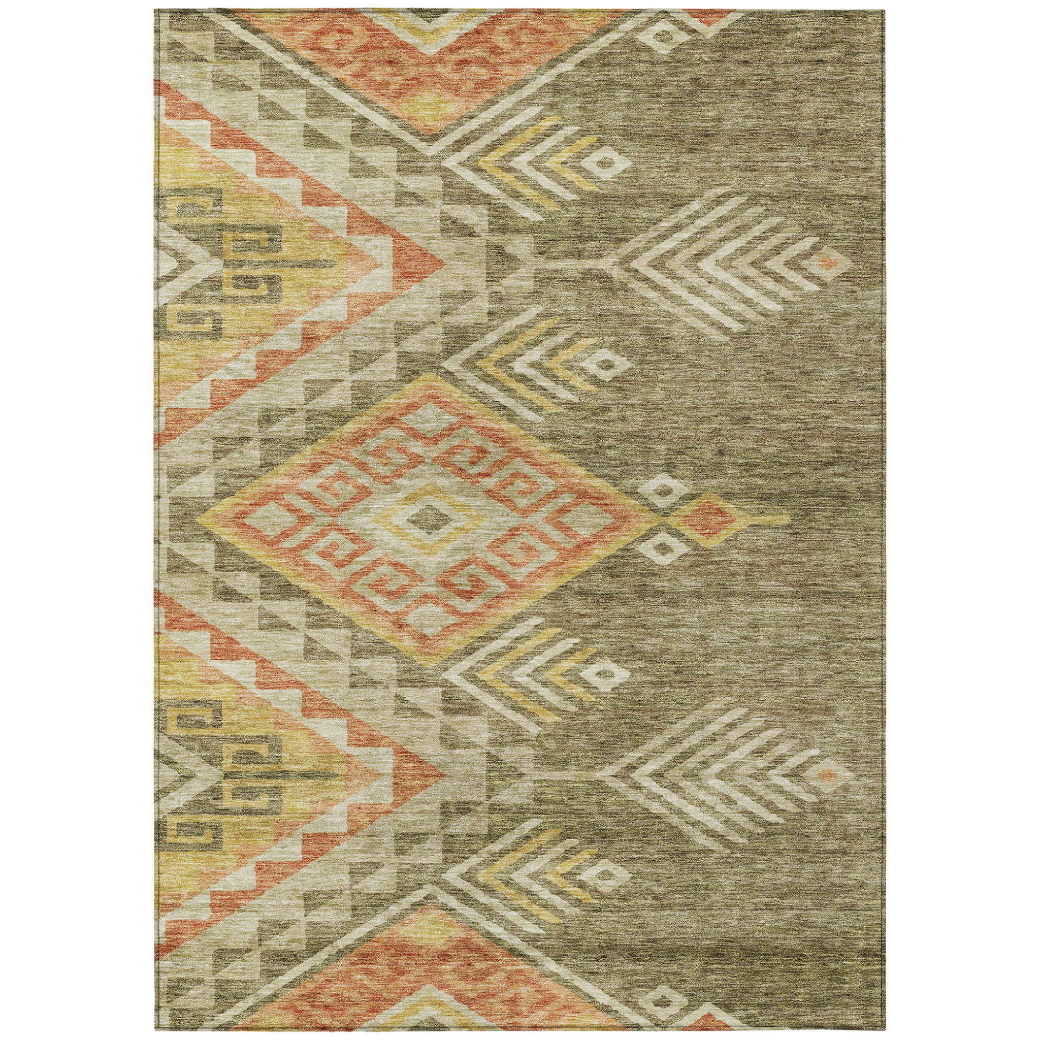 HomeRoots 8' X 10' Green And Terra Cotta Southwestern Washable Indoor ...