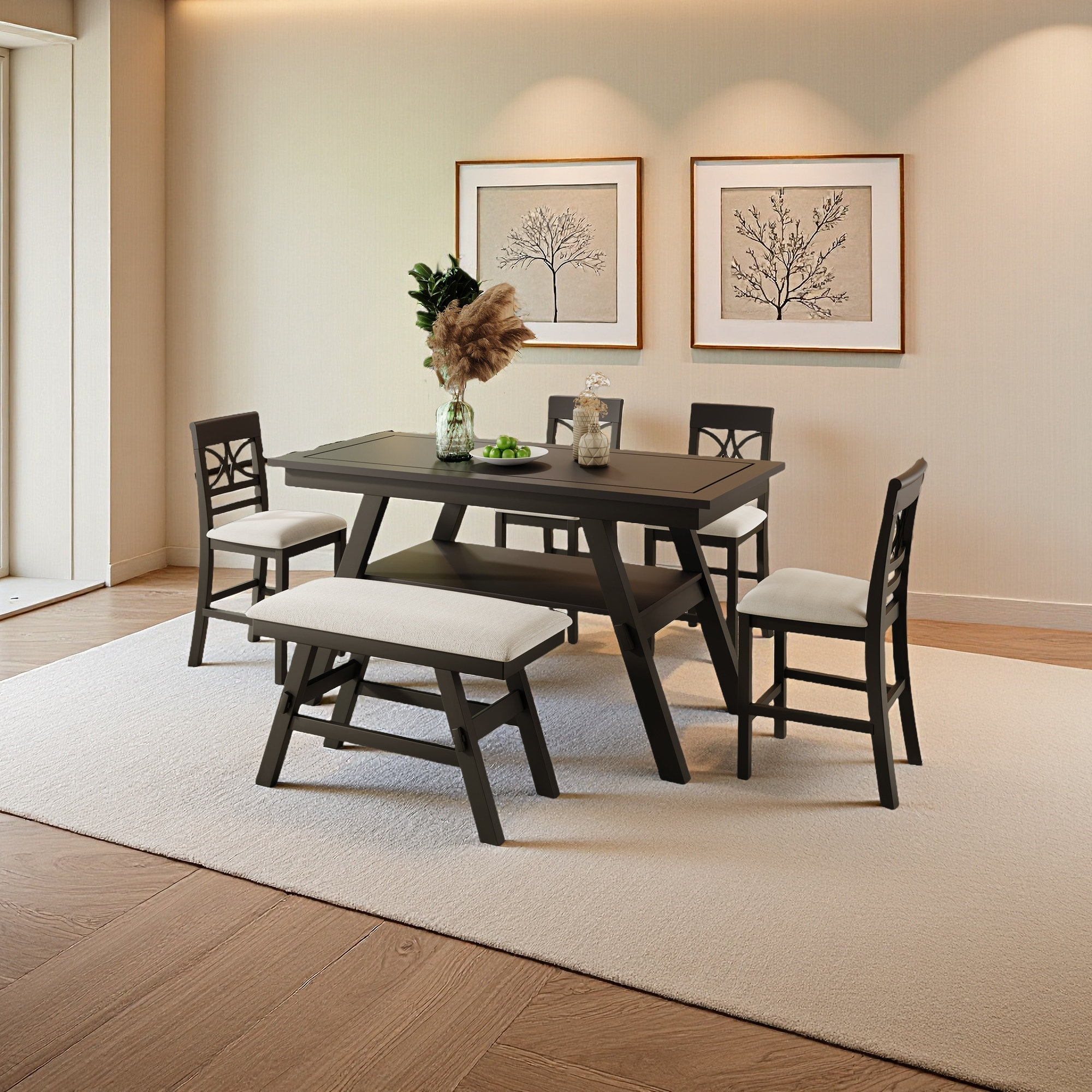 Lark Manor™ 6-Piece Wood Counter Height Dining Table Set With Storage ...