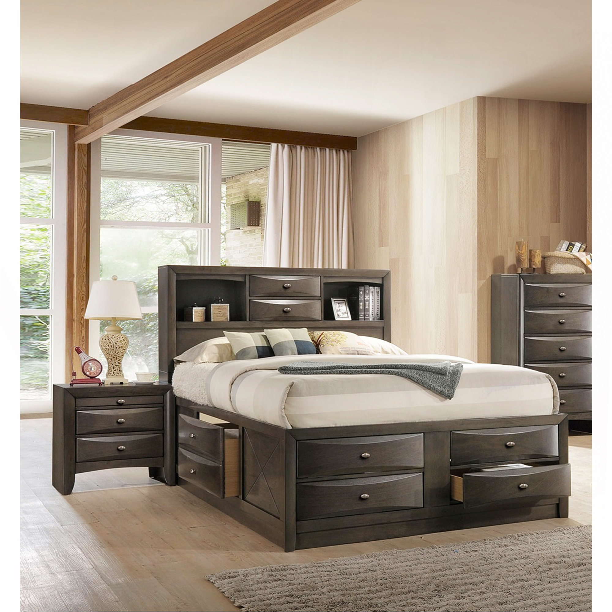 Latitude Run® Contemporary Queen Size Bed 2X Nightstands Headboard ...
