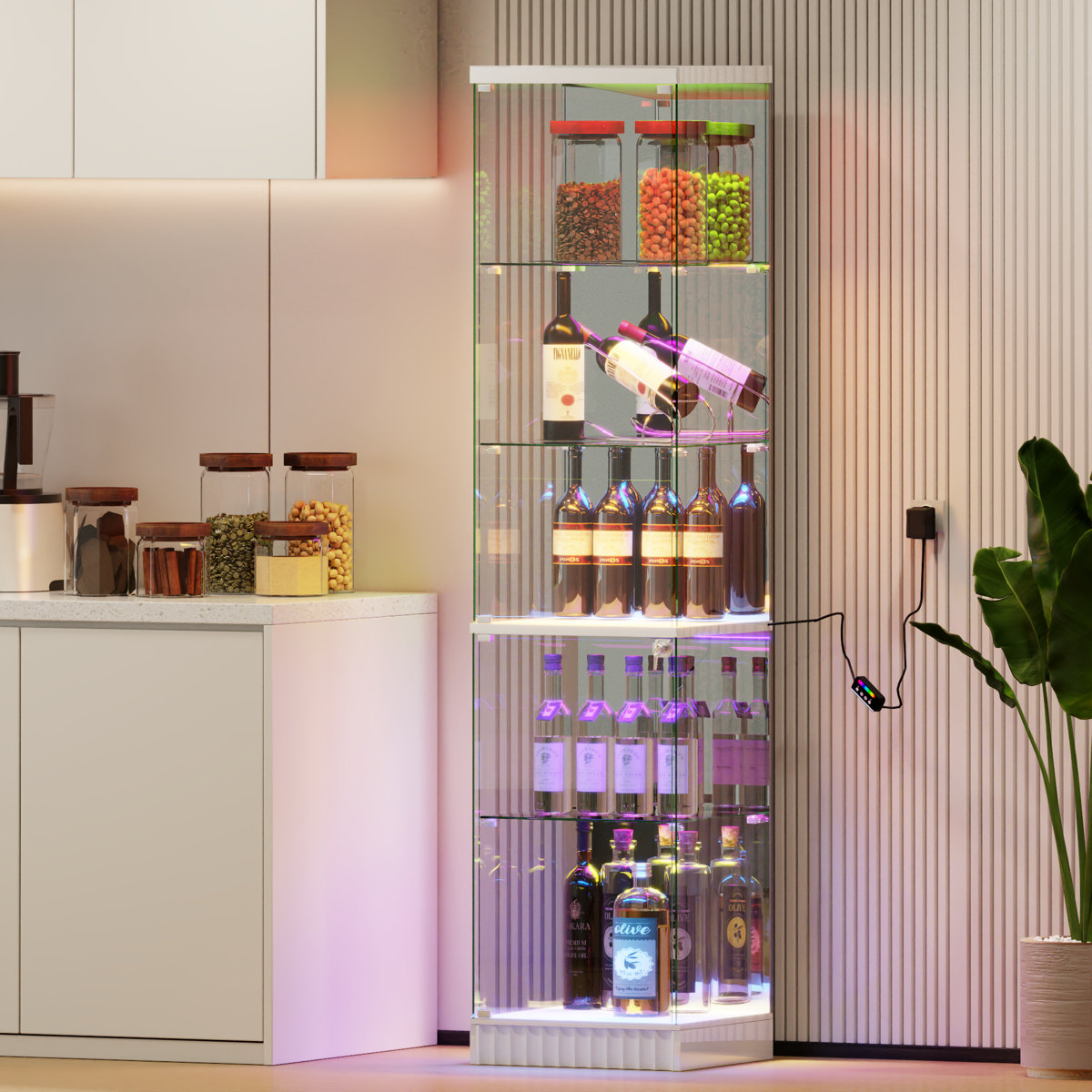 Wade Logan® 67'' H Tempered Glass Wine Cabinet With Rgb Lights And ...