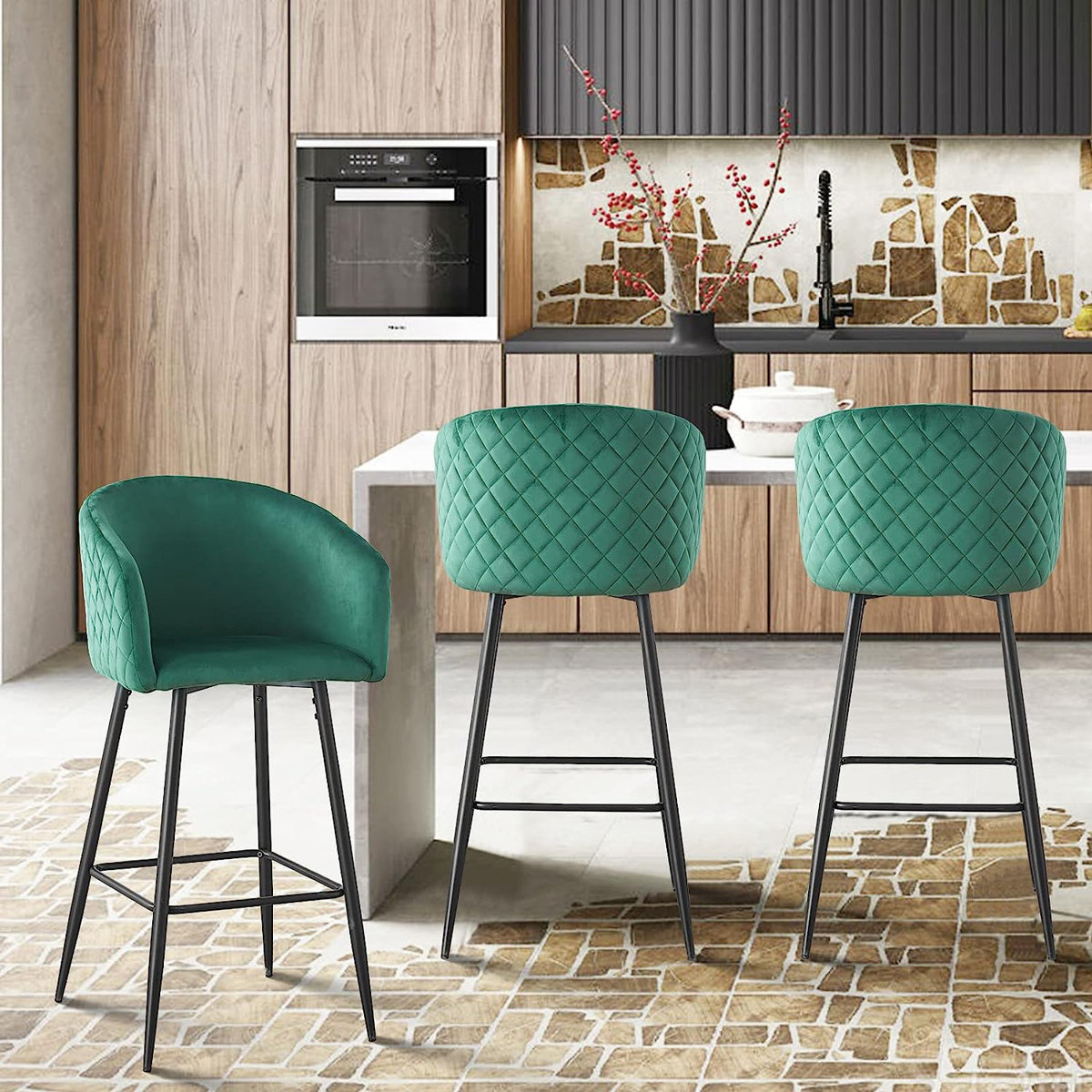 Sinda Funiture Luxury Velvet Bar Stools Bar Height, Set Of 2, 30 Inches ...