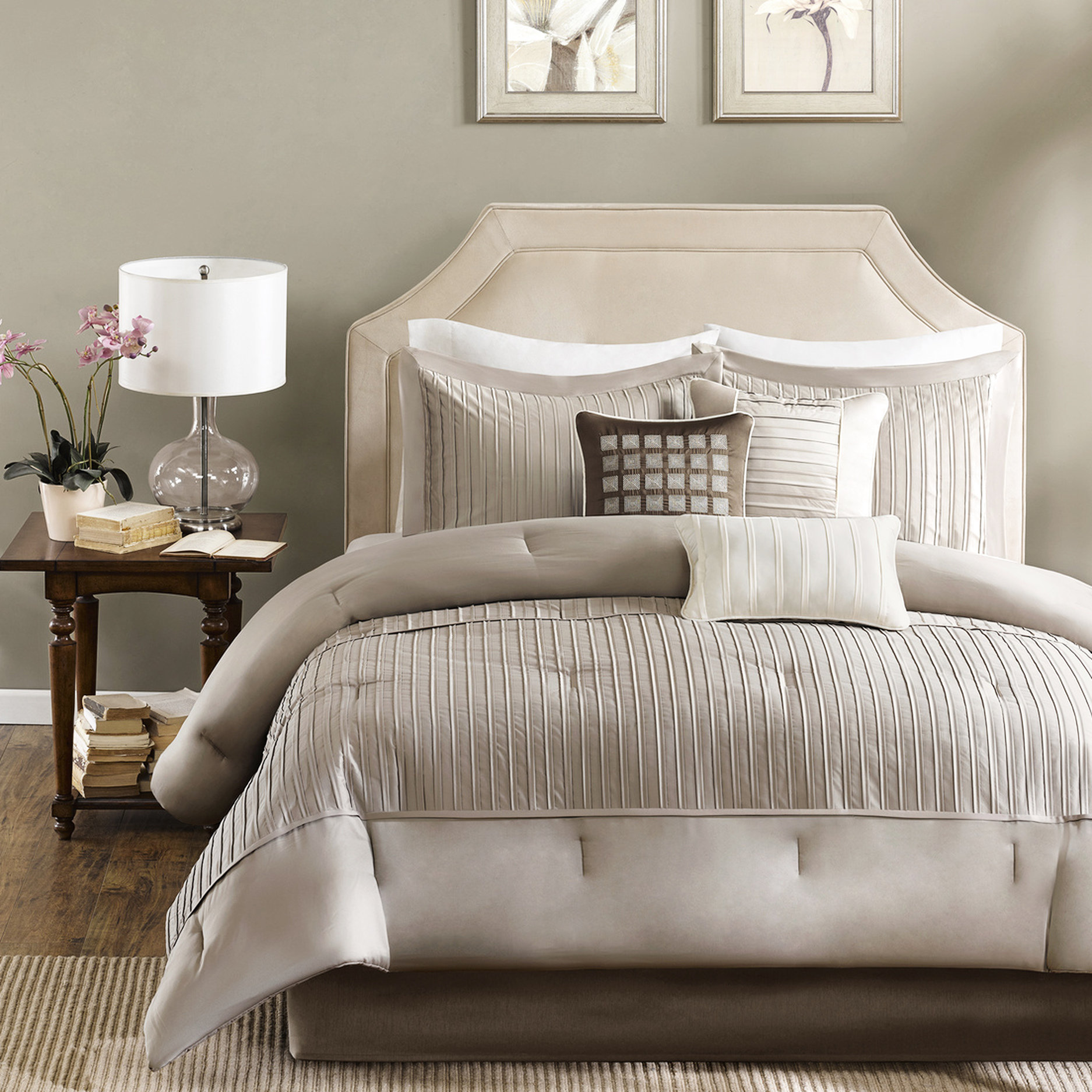 Banior Taupe Charmeuse Bedding - 7 Piece Shells Comforter | Wayfair