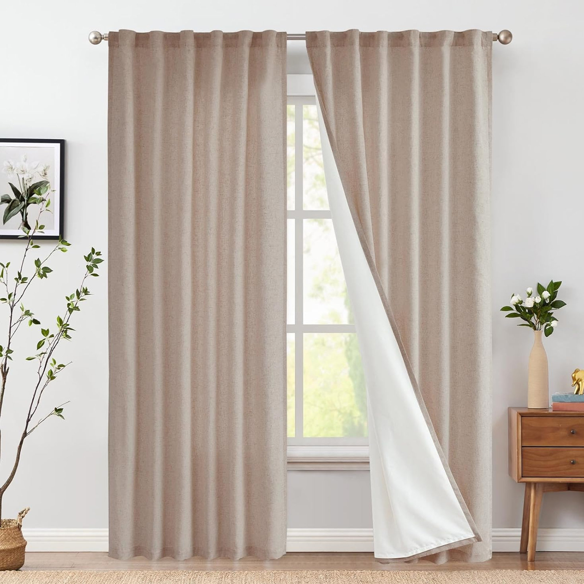 Hokku Designs Linen Curtains 90 Inch Long for Living Room Farmhouse Rod ...